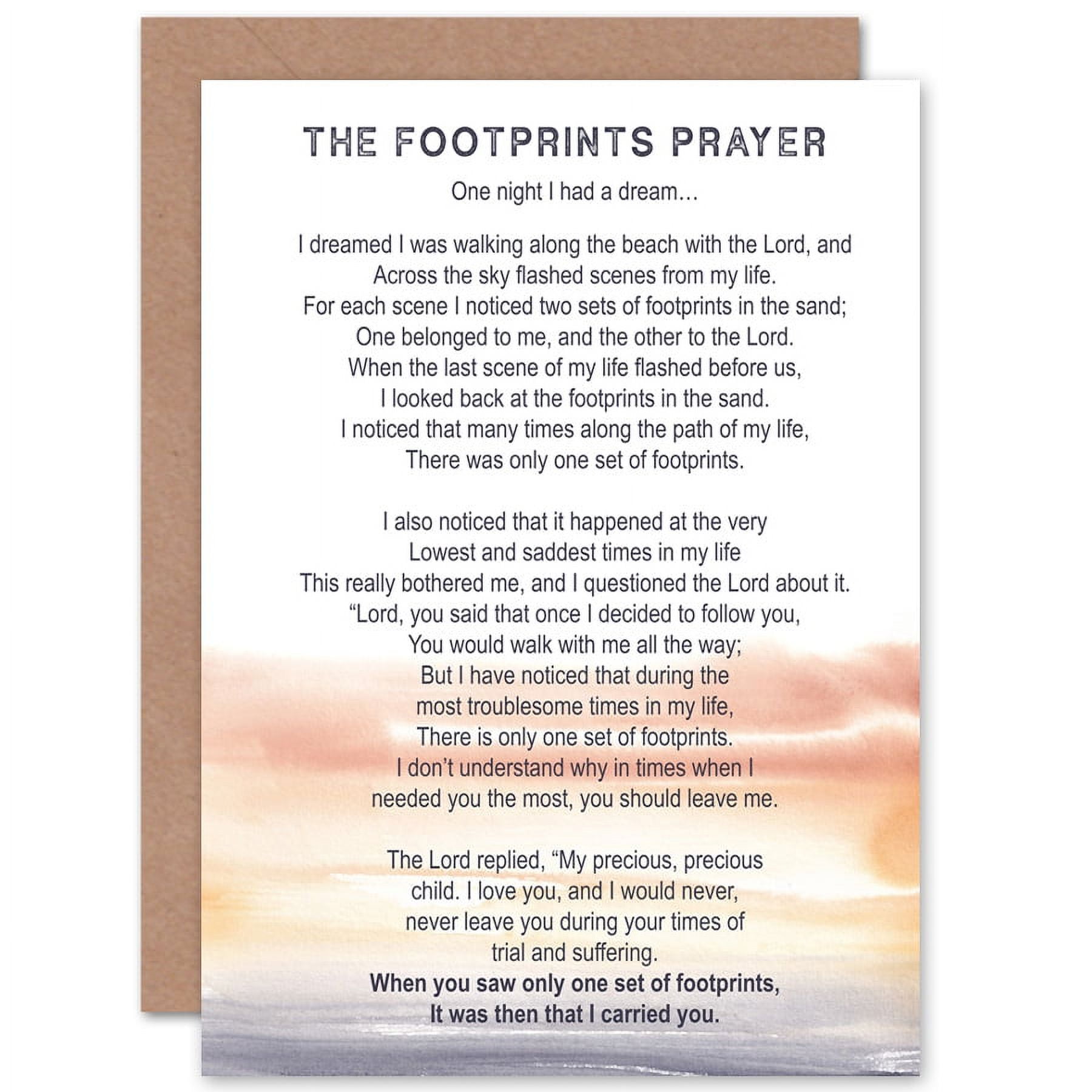 Lord Jesus Footprints In The Sand Poem Watercolour Sealed Greeting Card ...