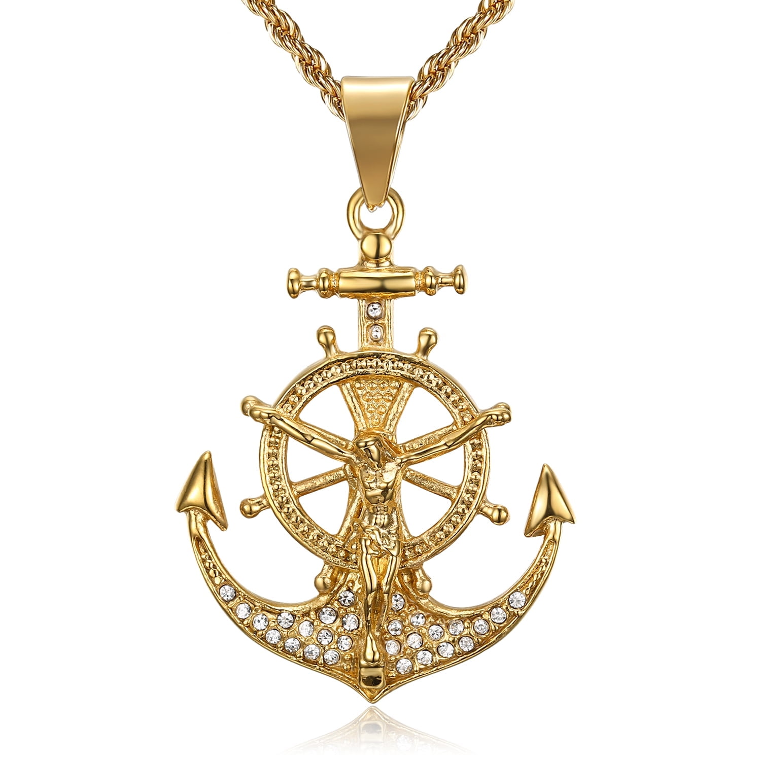 Lord Jesus With Vintage Nautical Anchor Pendant Stainless Steel ...