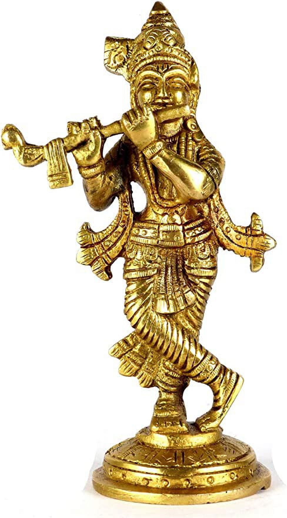 Lord Krishna Brass Idol Statue Sculpture for Pooja, Home Decor, Temple ...