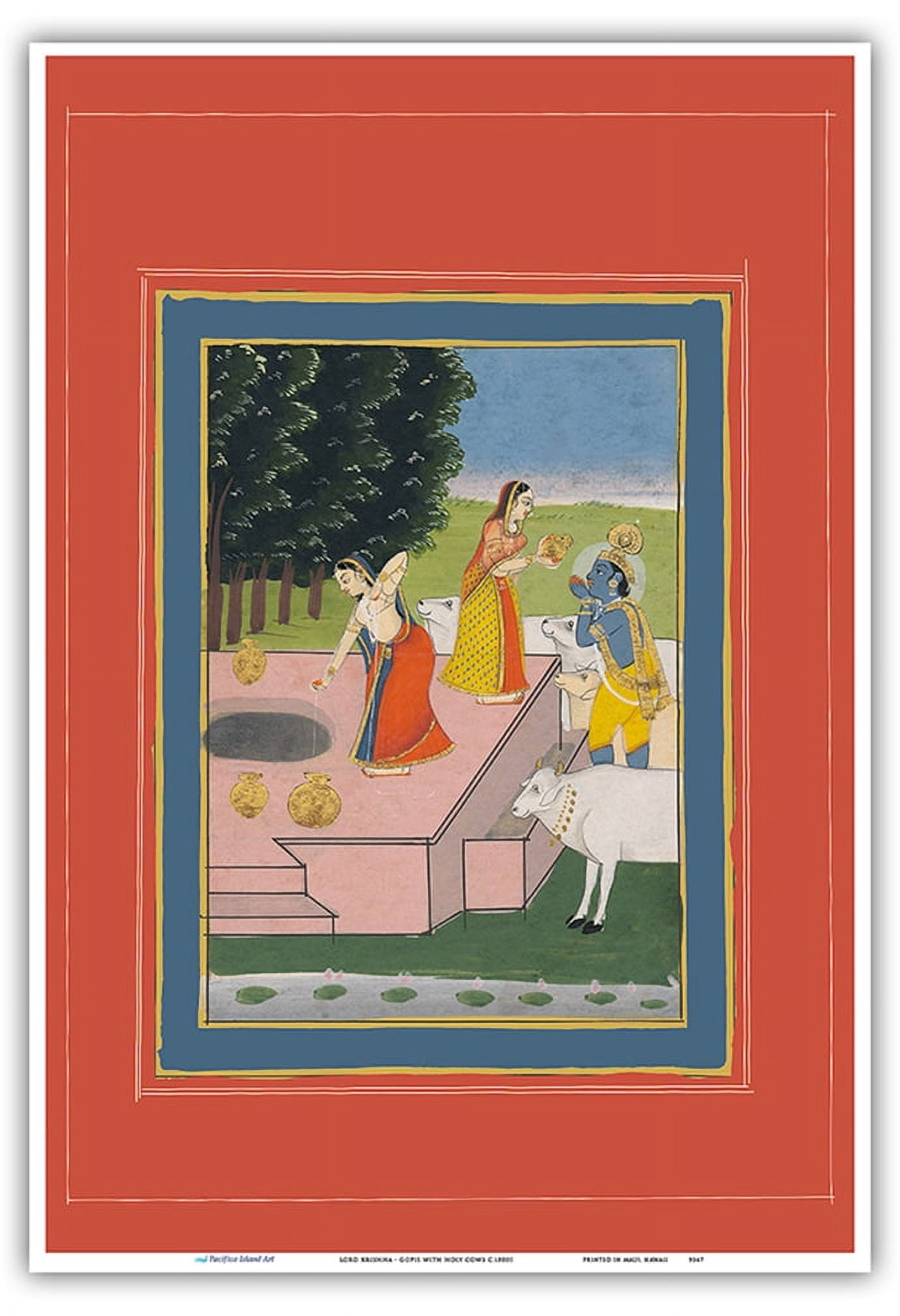 Lord Krishna - Gopis with Holy Cows - 19th Century Indian Miniature ...
