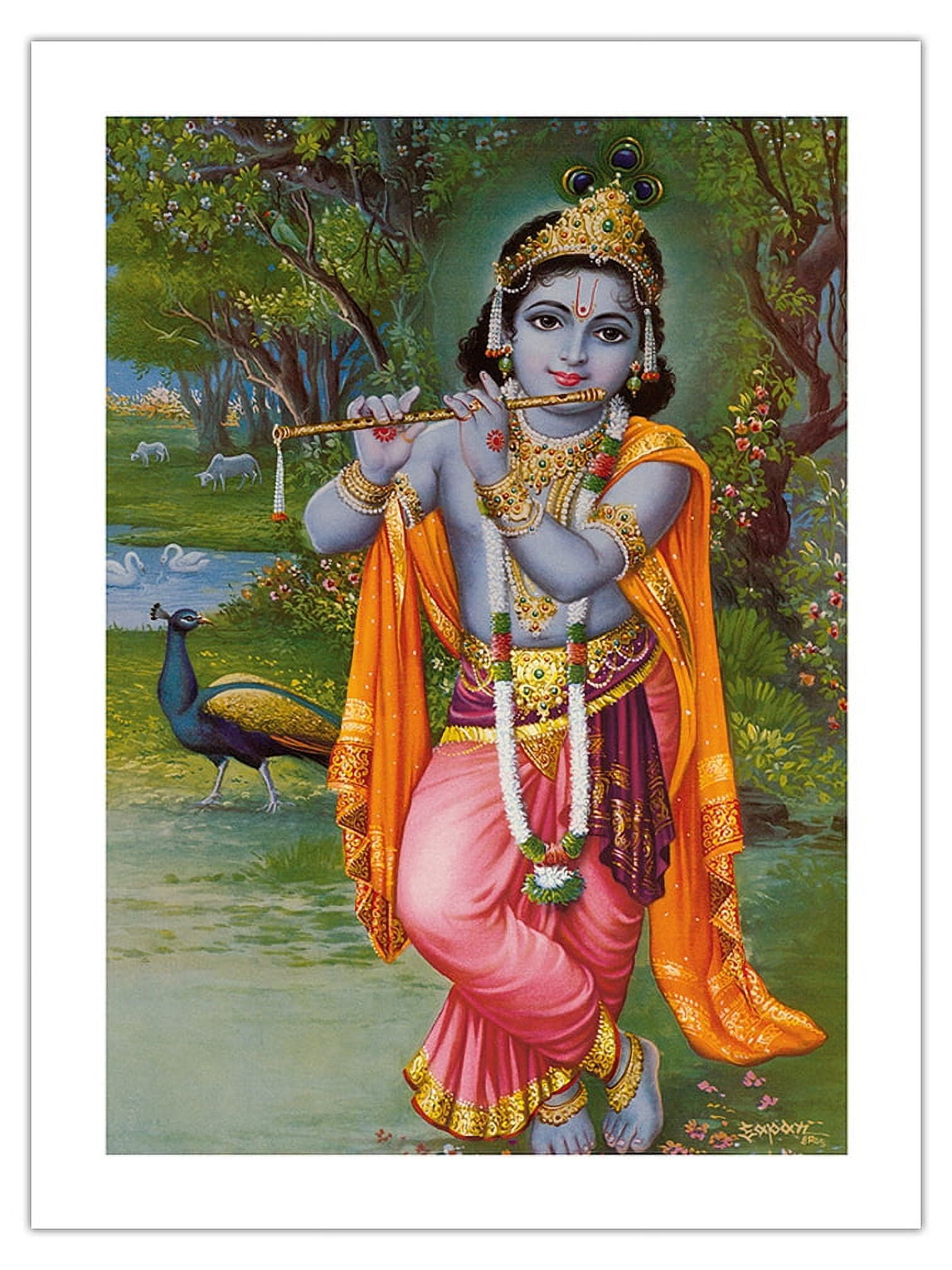 Lord Krishna - Hindu Deity - India - Vintage Religious Art - Bamboo ...