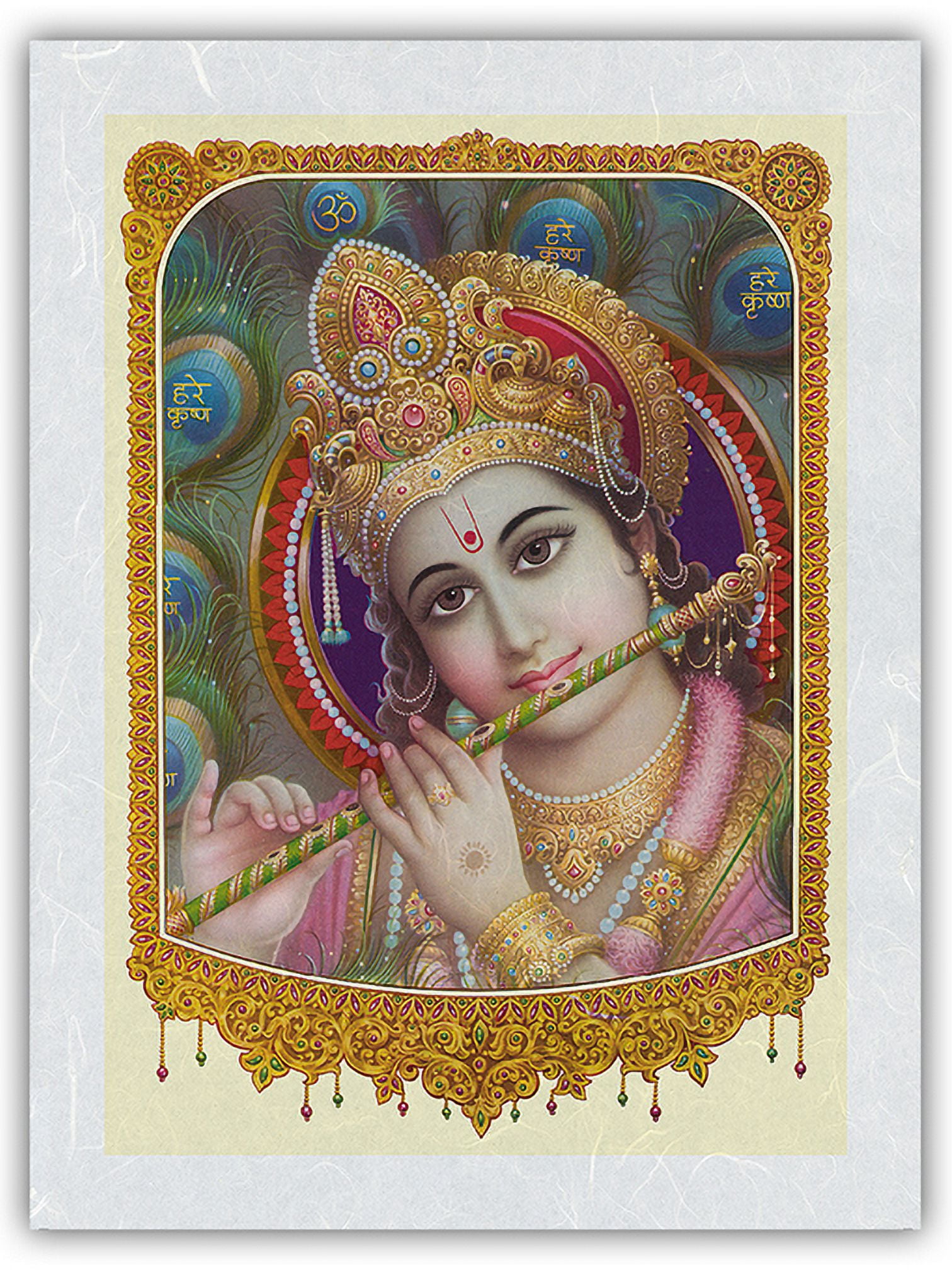 Lord Krishna With Flute - India Hindu Deity - Vintage Religious Art ...