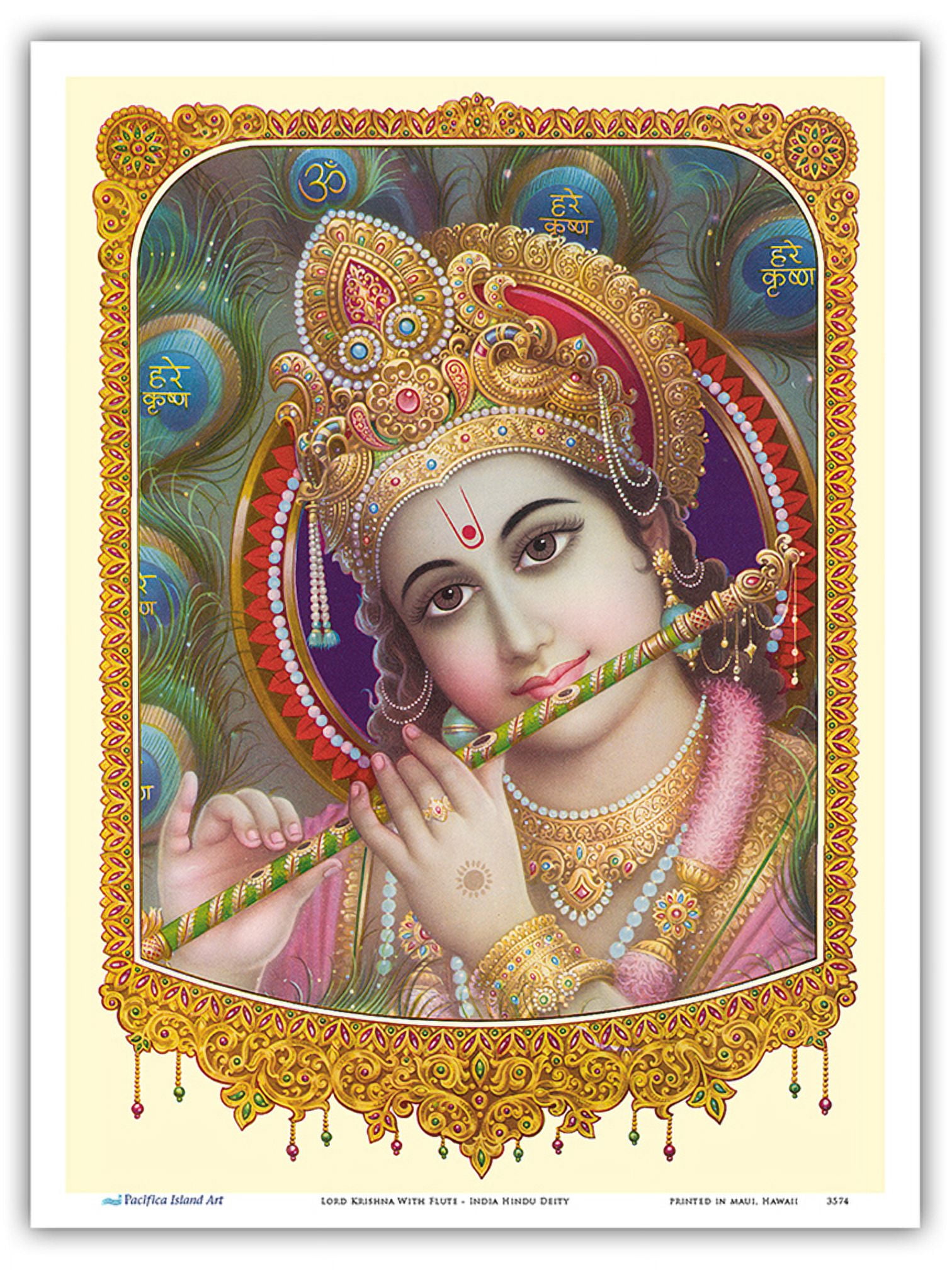 Lord Krishna With Flute - India Hindu Deity - Vintage Religious Art ...