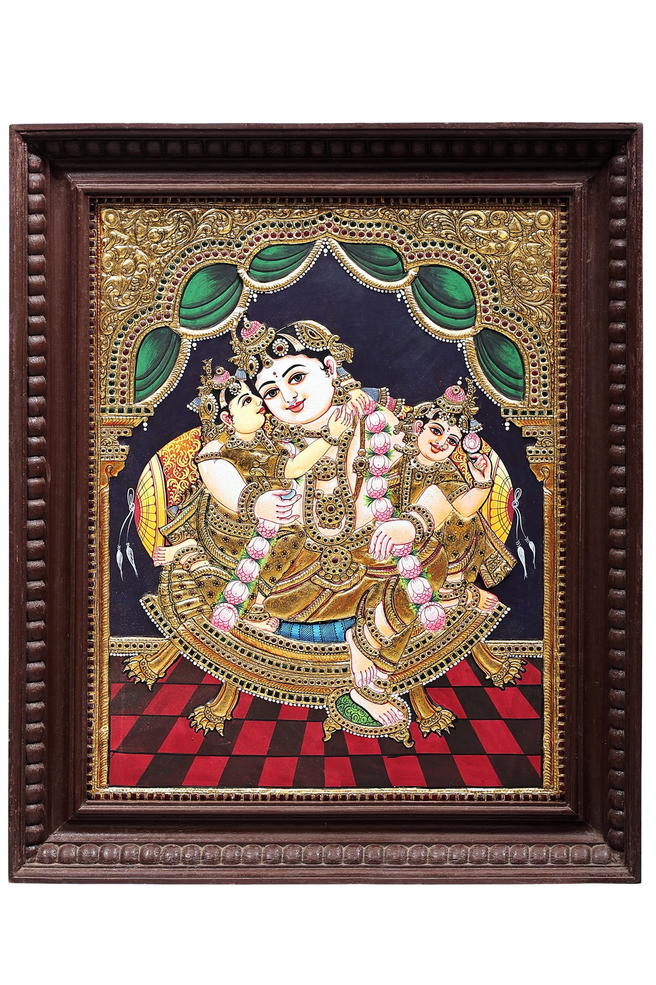 Lord Krishna with Rukmini and Satyabhama Tanjore Painting | Traditional Colors with 24K Gold ...