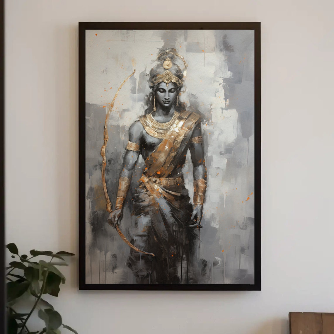 Lord Rama With Bow And Arrow Painting On Large Canvas Or Poster, Hindu ...