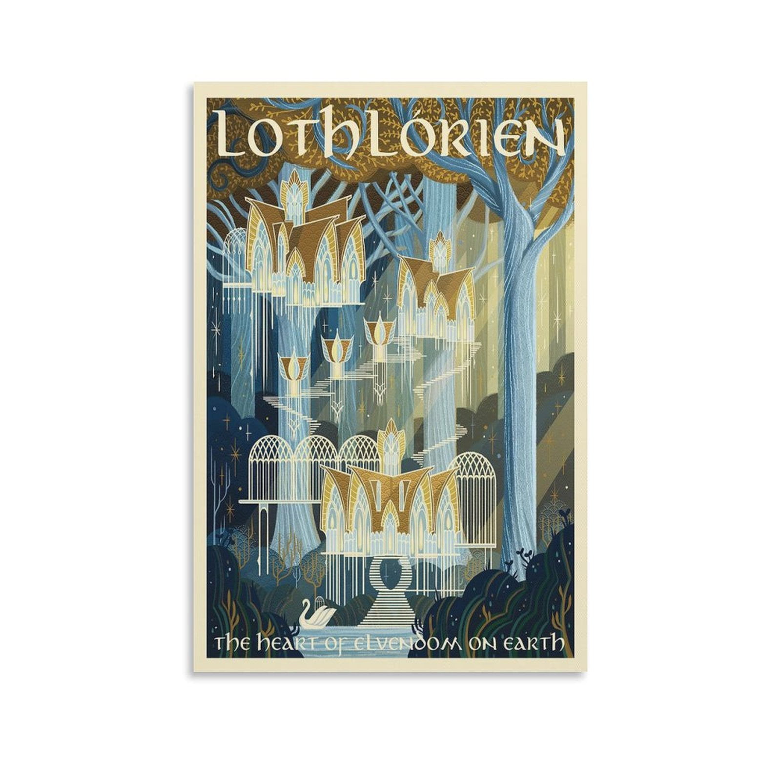 Lord of The Rings Retro Travel Poster Lothlorien Posters Wall Art ...