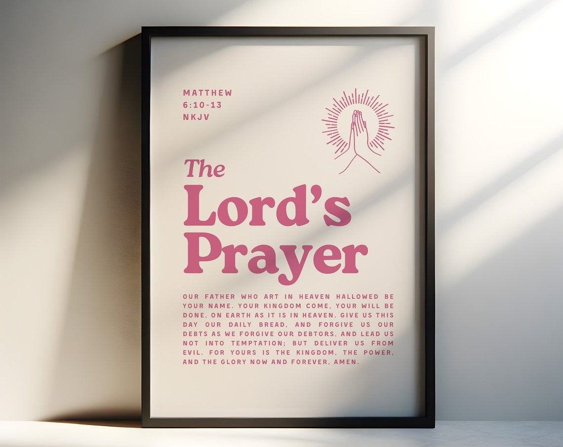 The Lord'S Prayer Pink Retro Christian Wall Art Minimalist Christian ...