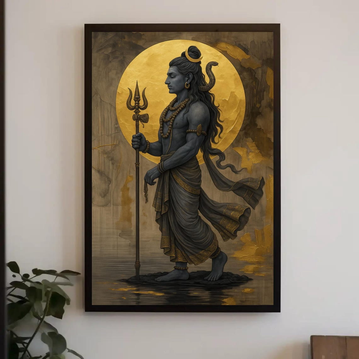Lord Shiva Canvas Print Golden Moon Trident Pose Hindu Spiritual Wall ...