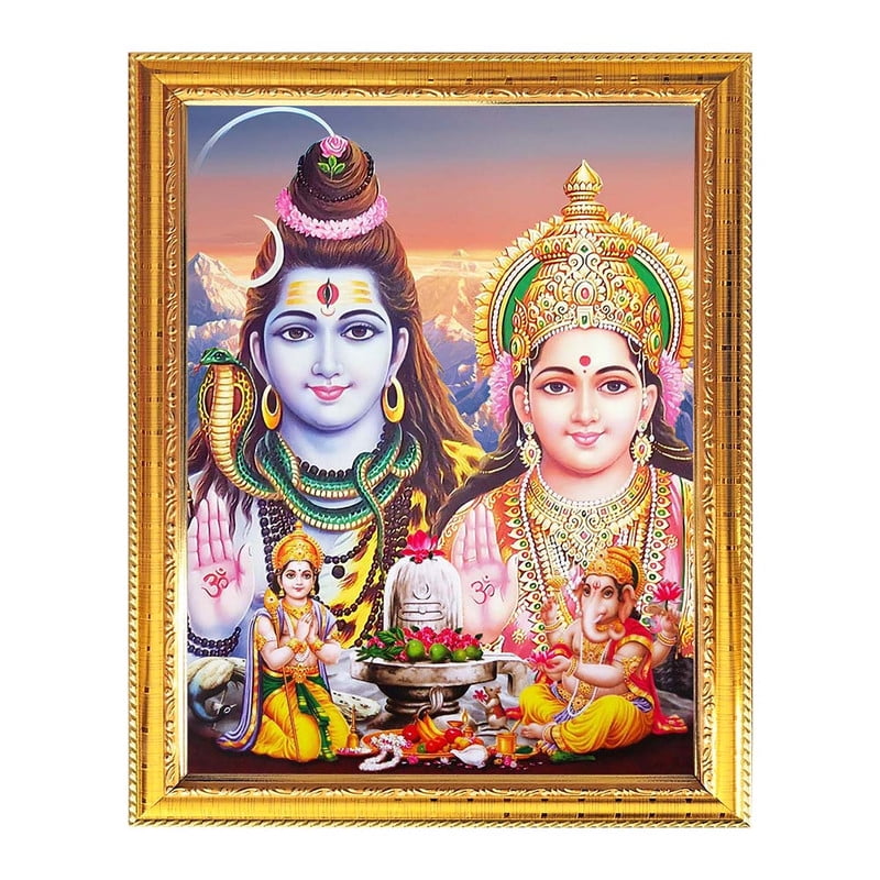 Lord Shiva Parivar Indian God Photo With Golden Frames for Pooja And ...
