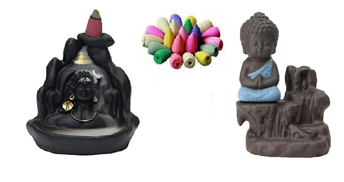 Lord Shiva and Buddha Backflow Smoke Fountain Incense Holder Burner ...