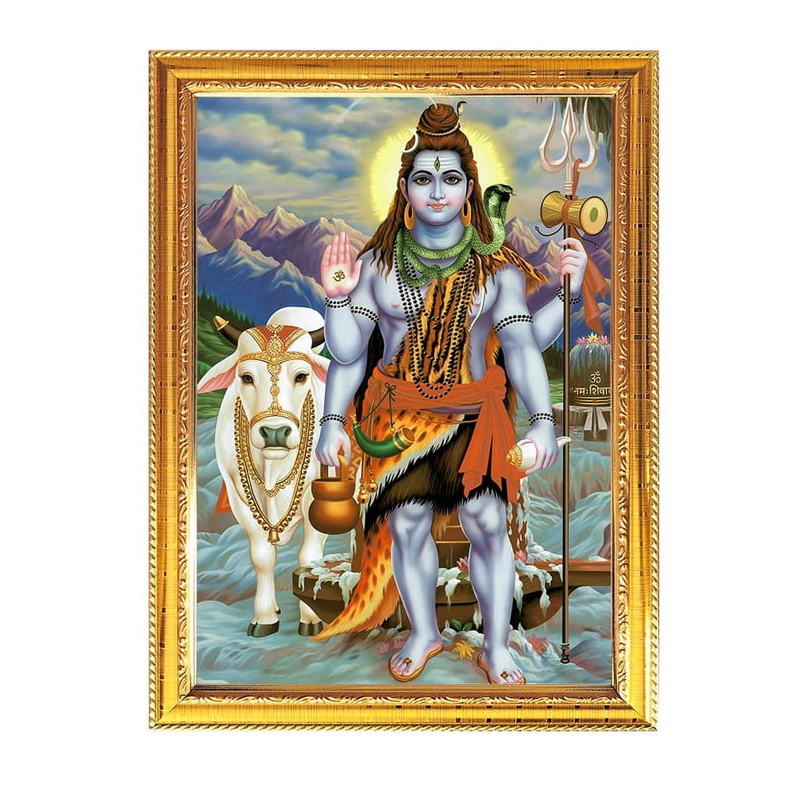 Lord Shiva with Nandi Cow Photo with Golden Frame Wall Décor God ...