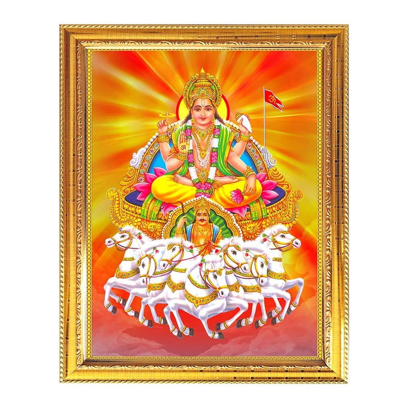 Lord Surya Devta Indian God Photo With Golden Frames for Pooja And Wall ...