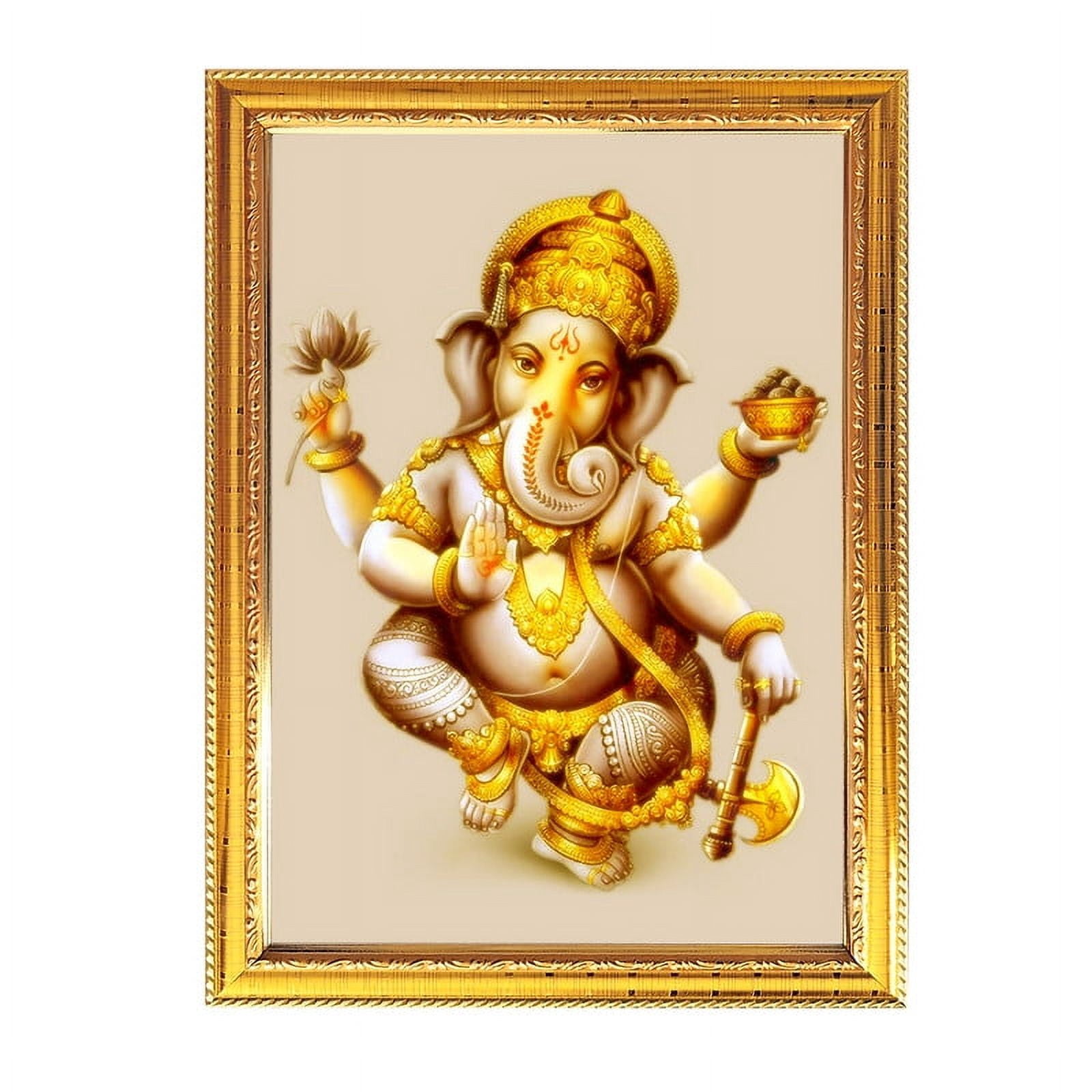 Lord Vinayak God Photo With Golden Frames For Pooja Indian Worship ...