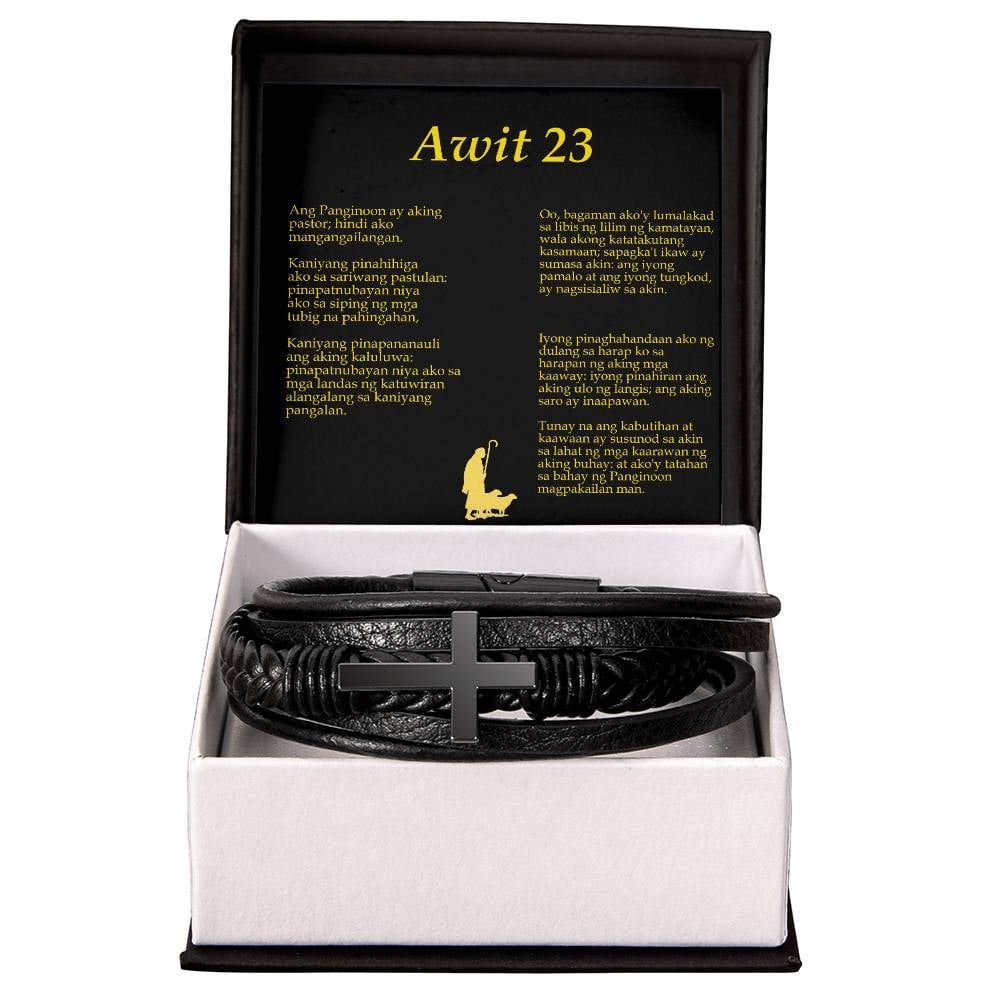 Lord is my Shepherd Tagalog Awit Men's Stainless Steel & Vegan Leather ...