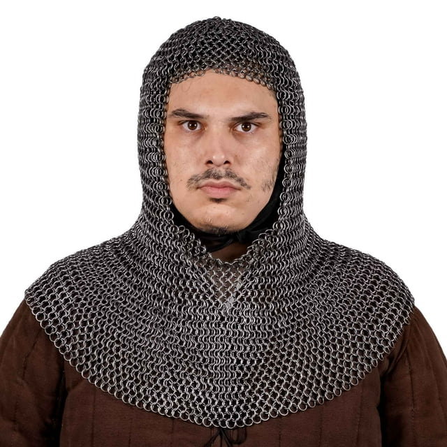 Lord of Battles Knight Chainmail Coif, with 9mm 16-gauge Armor for Renaissance , LARP and ...