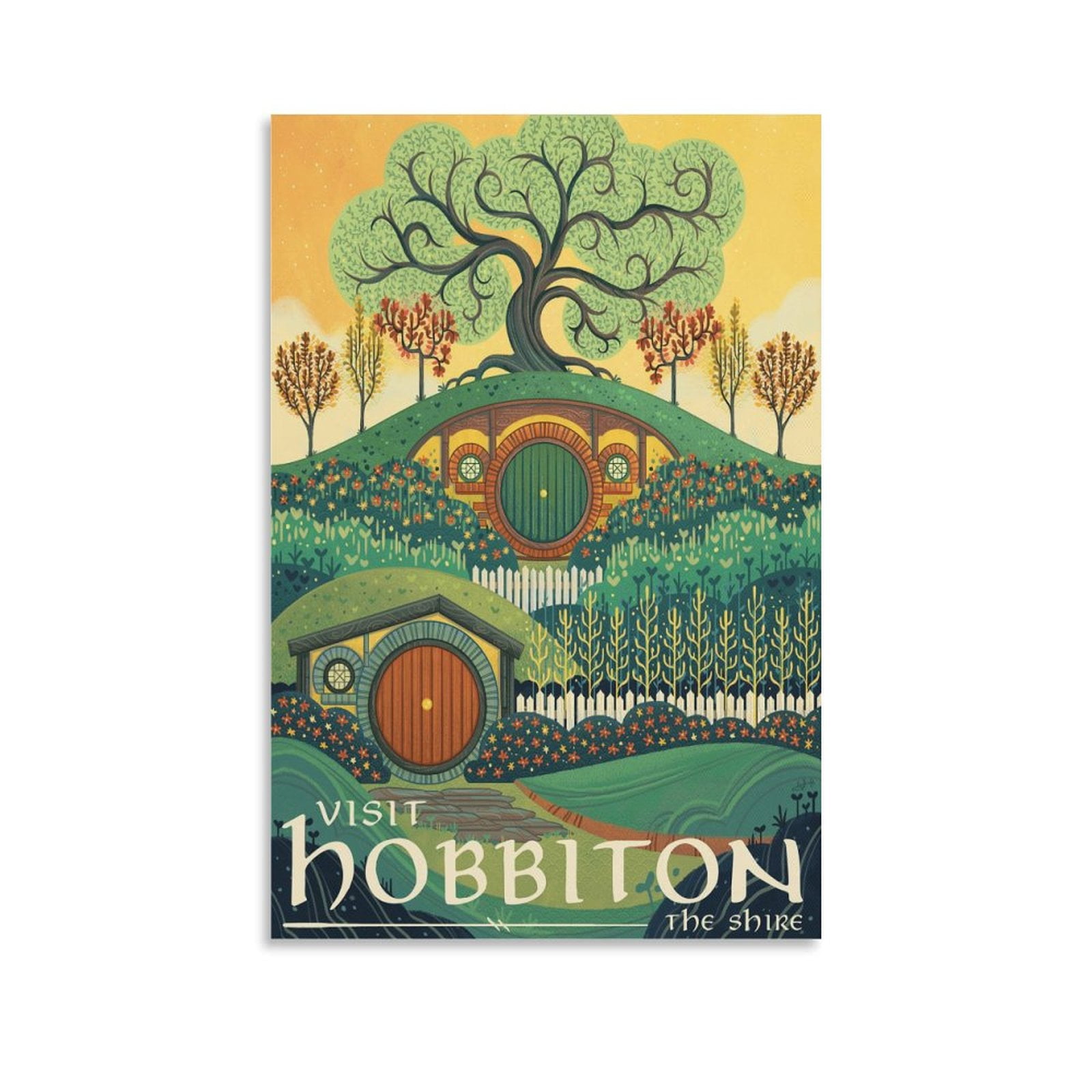 Lord of The Rings Retro Travel Hobbiton Artworks Picture Print Poster ...