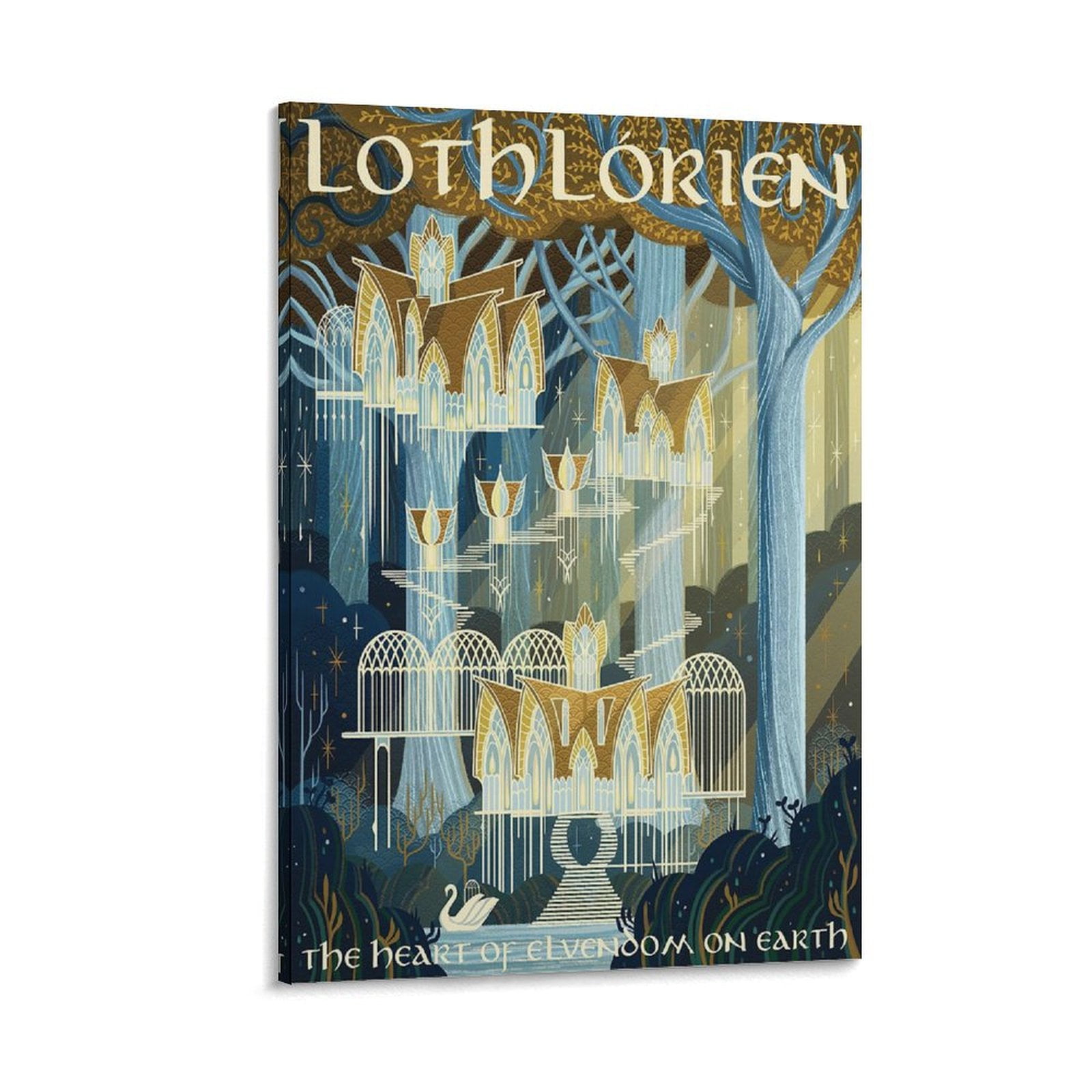 Lord of The Rings Retro Travel Lothlorien Wall Art Picture Painting ...