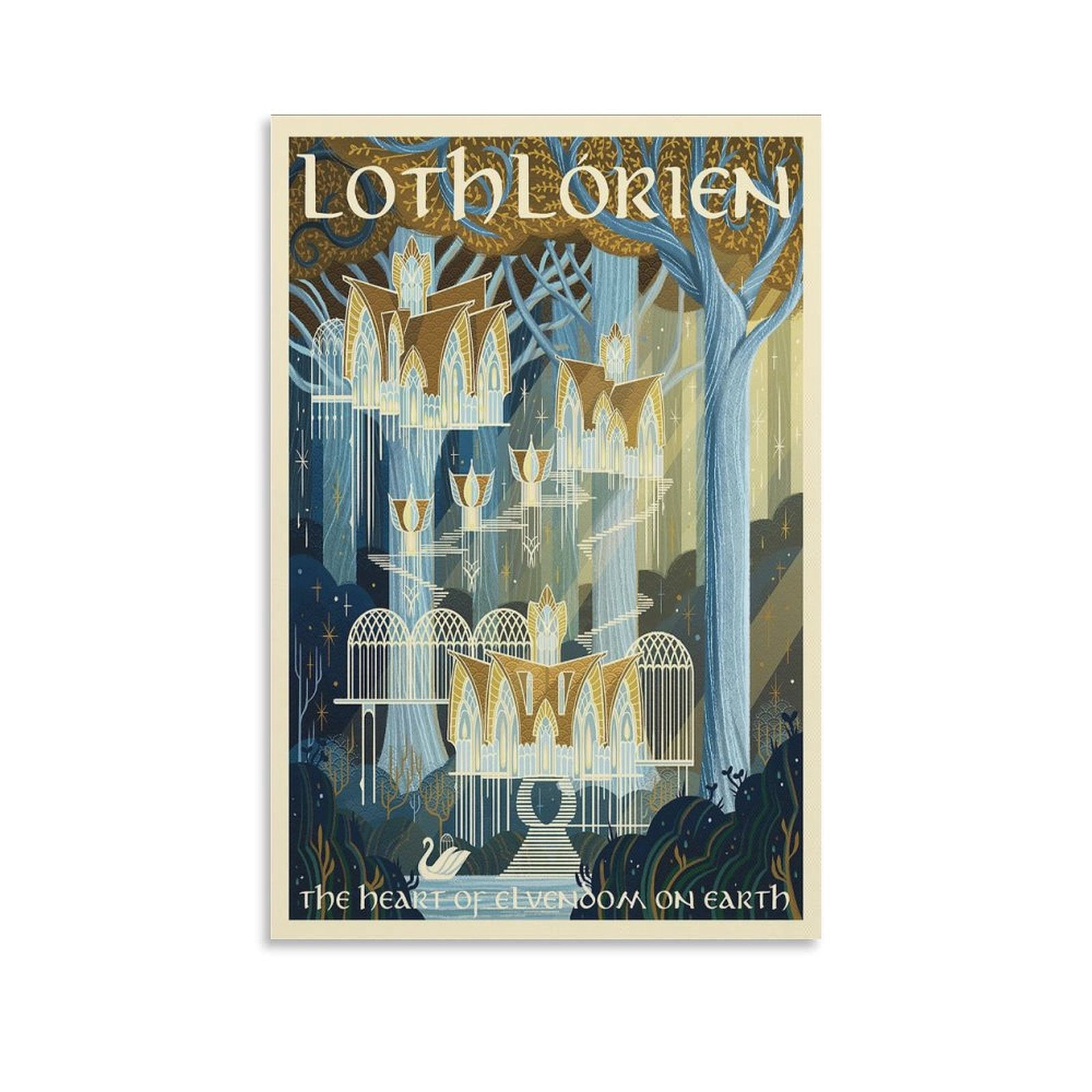Lord of The Rings Retro Travel Poster LOTHLORIEN Artworks Canvas Poster ...