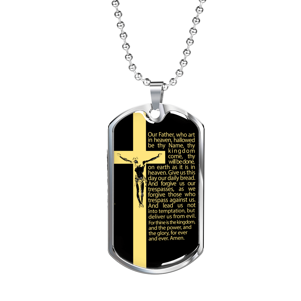 Lord's Prayer Our Father Necklace Steel or 18k Gold Dog Tag 24" Chain ...
