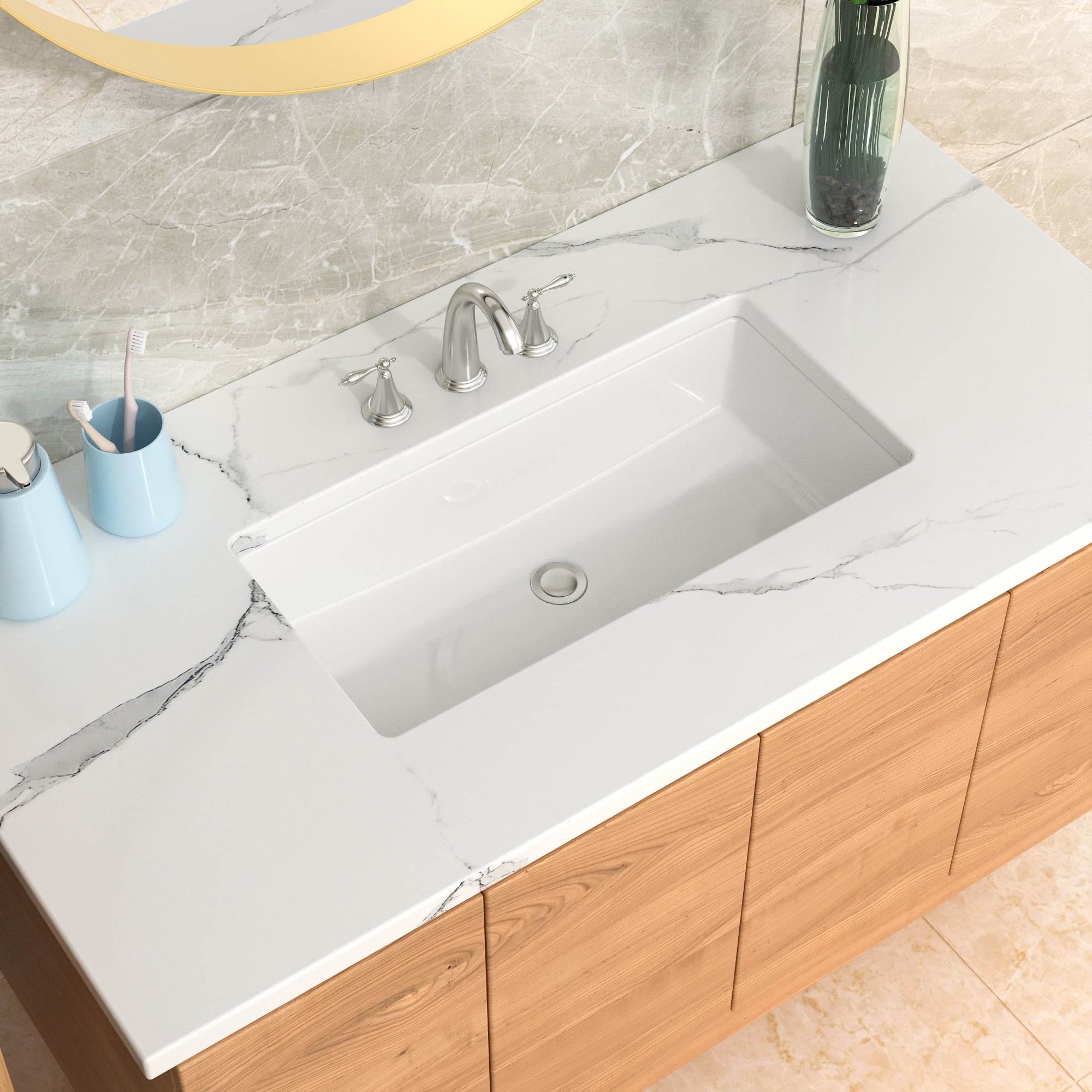 Lordear 27.7"x14" White Rectangular Undermount Bathroom Ceramic Sink ...