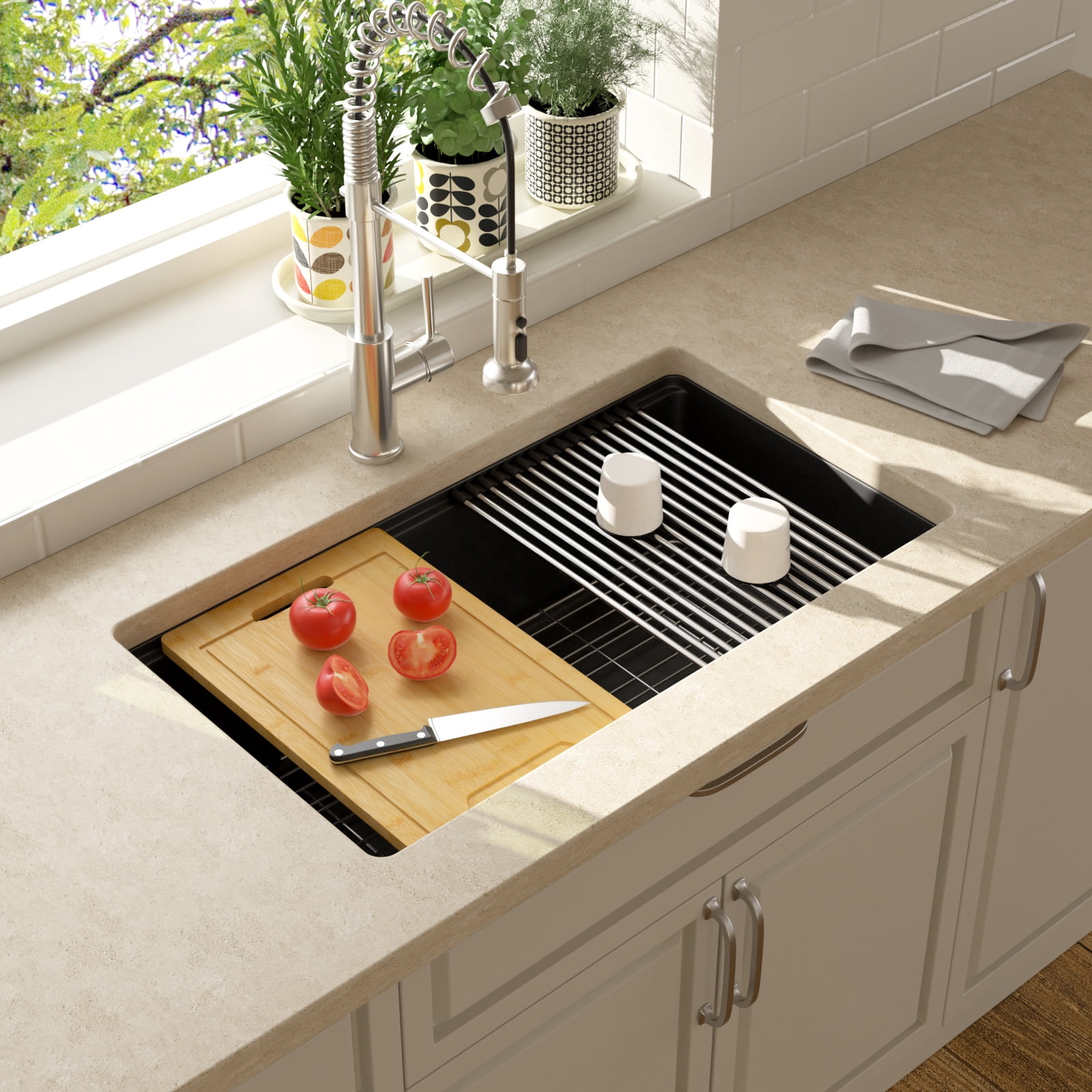 Lordear 30“x19"x9.65" Matte Black Granite Composite Single Bowl ...