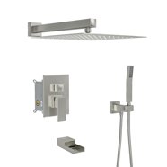 12″ Wall-Mounted Square Brushed Nickel Shower Set with Waterfall ...