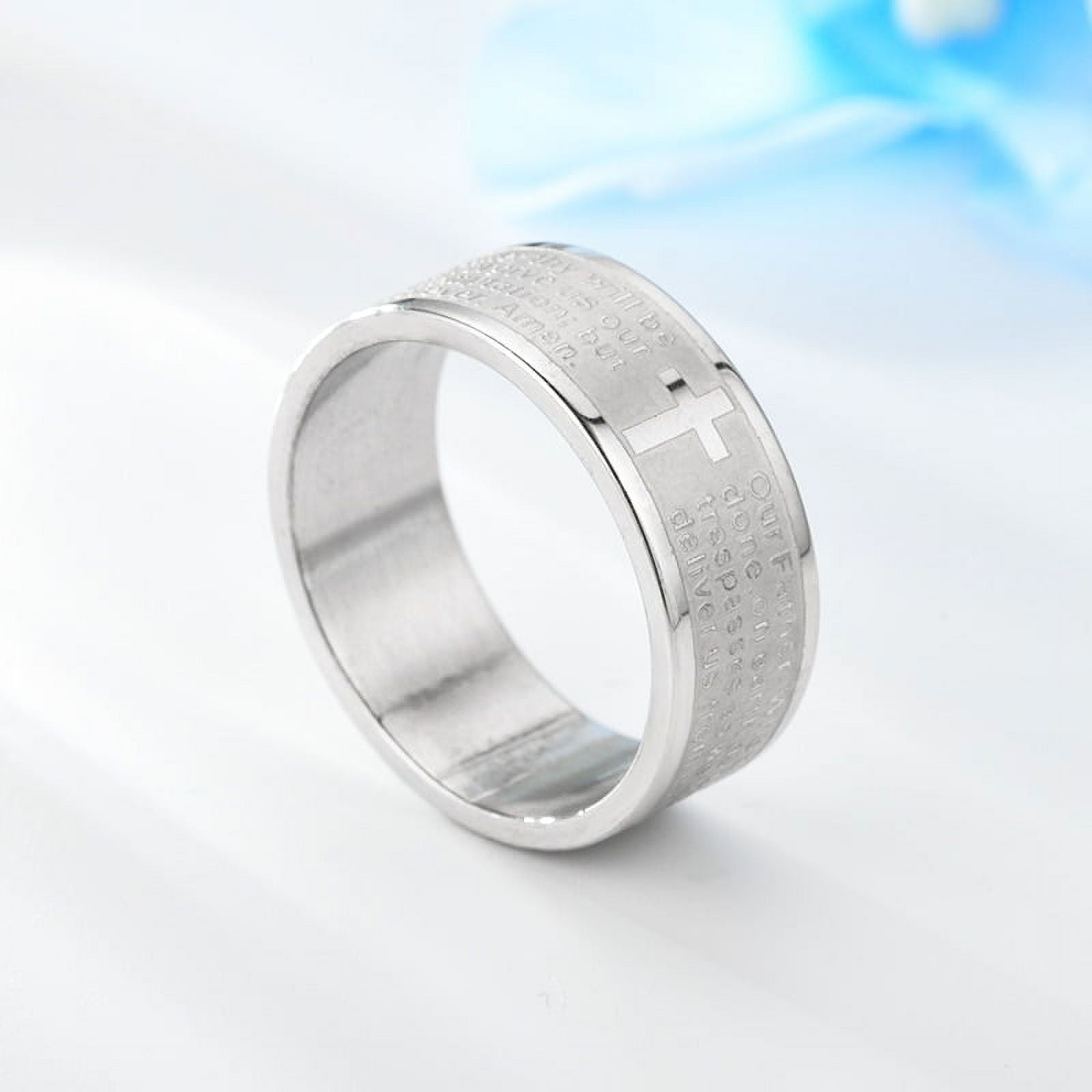 Lordgold 8mm 14K White Gold English Letter Lord's Prayer Ring Men's ...