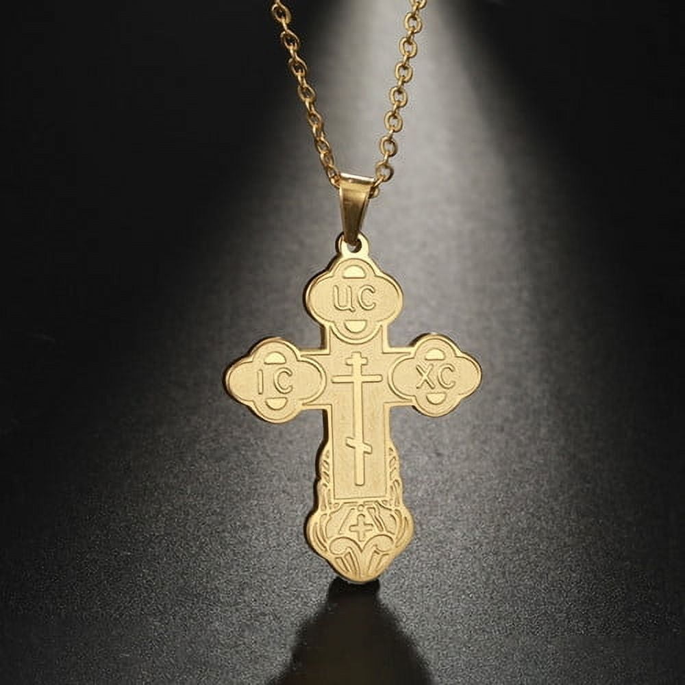 Lordgold Eastern Orthodox Serbian Cross Pendant Necklace 14K Yellow ...