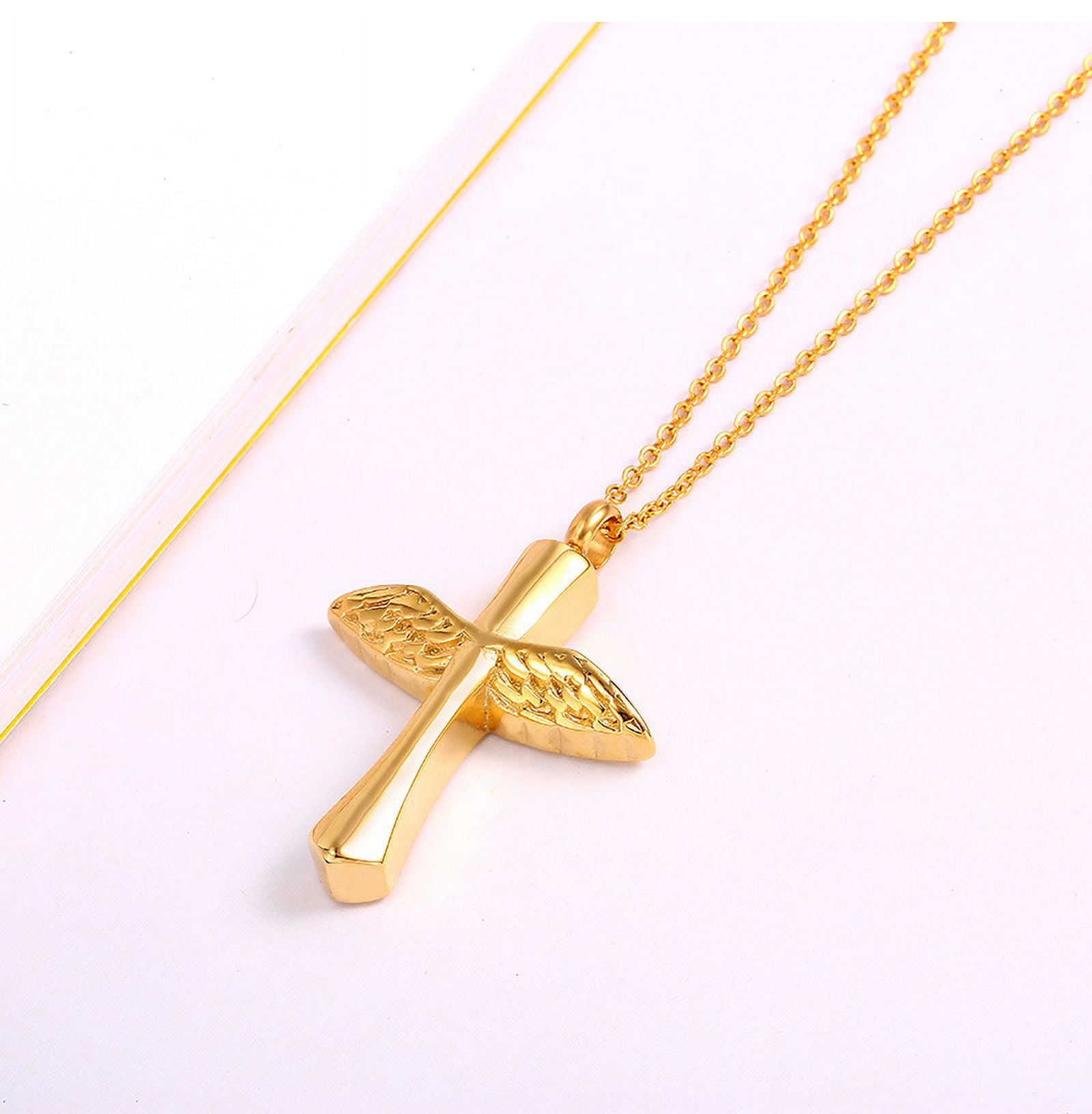 Lordgold High Quality 14K Yellow Gold Funeral Cremation Cross Pendant ...