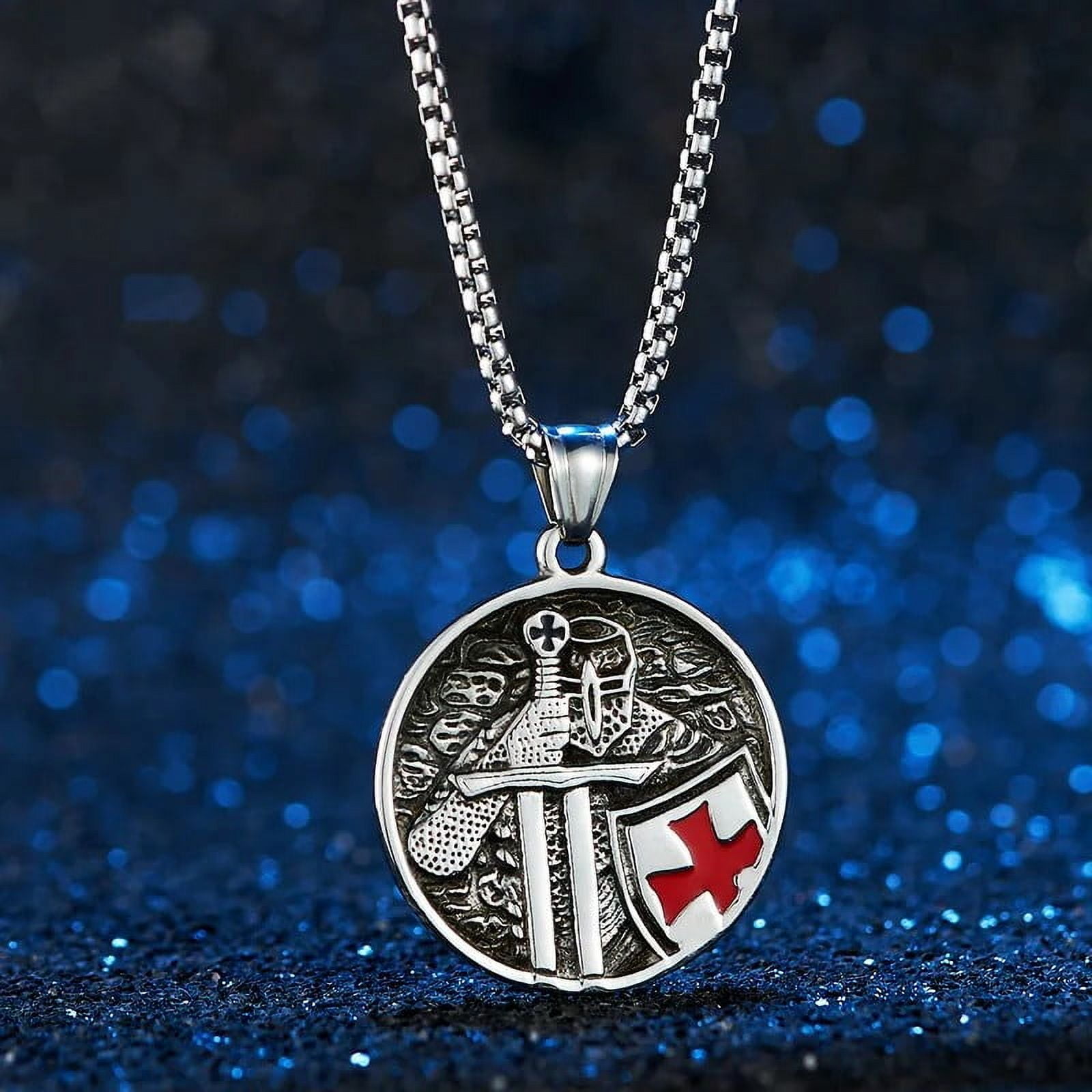 Lordgold Punk Rock 14K White Gold Cross Shield Templar Knight Round ...
