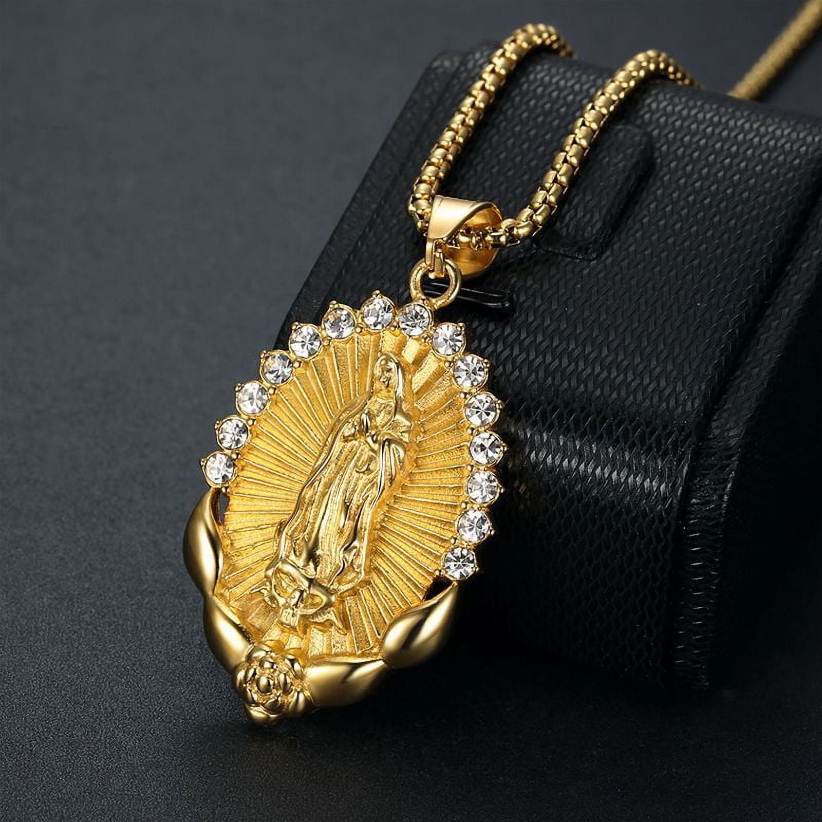 Lordgold Religious Iced Out Virgin Mary Necklace Female 14K Yellow Gold ...
