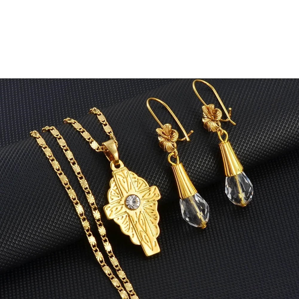 Lordjewelry 14k Yellow Gold Hawaiian Bead Ball Jewelry sets Cross ...