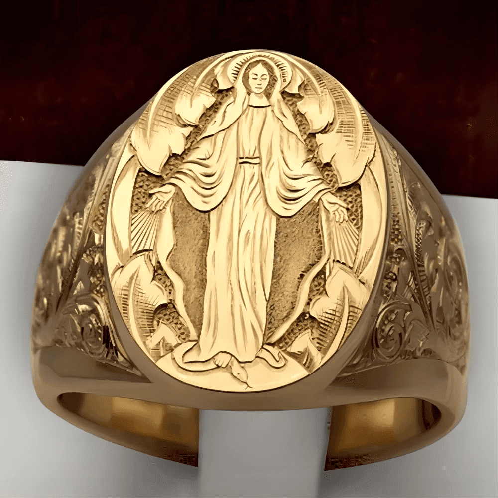 Women's ring High Quality Woman rings 14k Yellow Gold Virgin Mary Rings ...