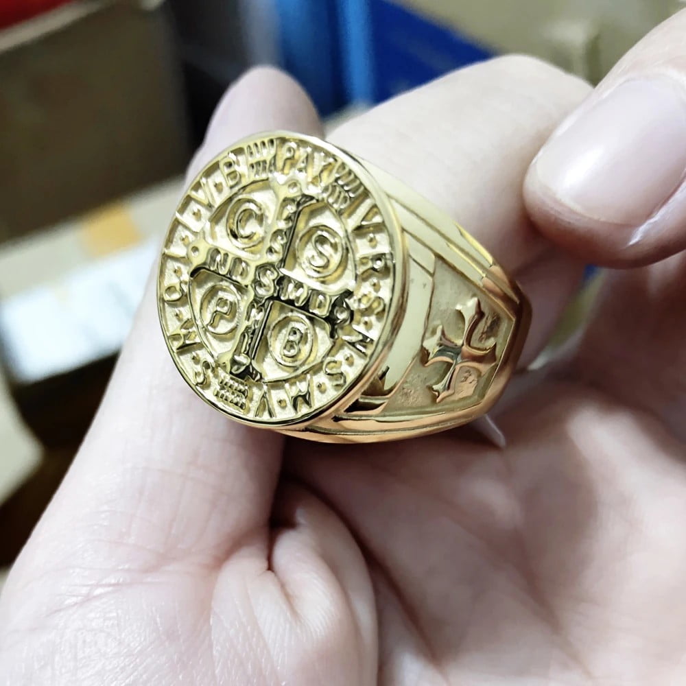 Lordluxury Jerusalem Cross Ring 14K Yellow Gold Religious Jesus Christ ...
