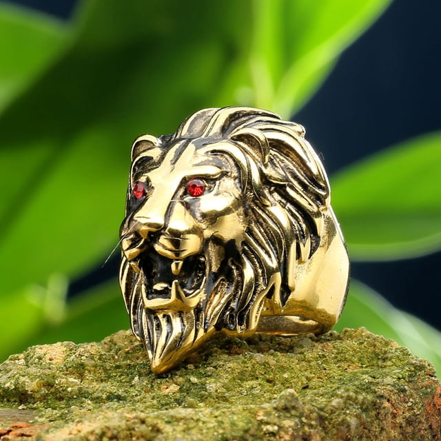 Lordluxury New Men Gothic High Quality 14 Gold Punk Lion Rings For Mens ...