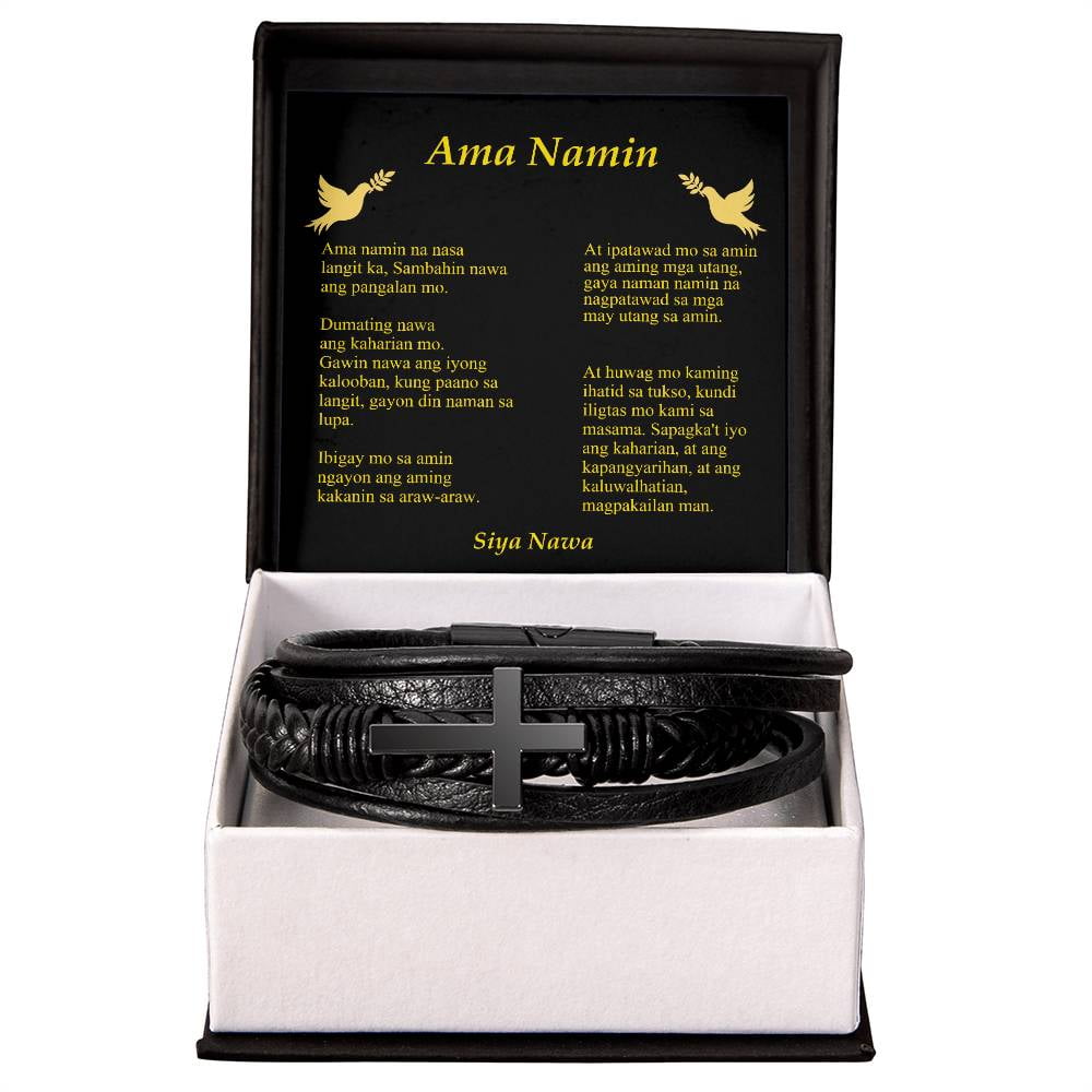 Lords Prayer Tagalog Ama Namin Men's Stainless Steel & Vegan Leather ...