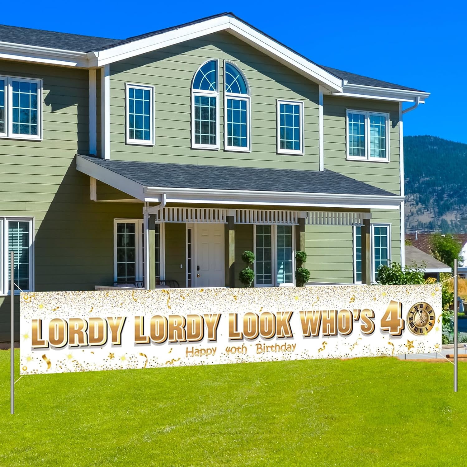 Lordy Lordy Look Who's 40 Banner, White Gold Happy 40th Birthday Banner ...