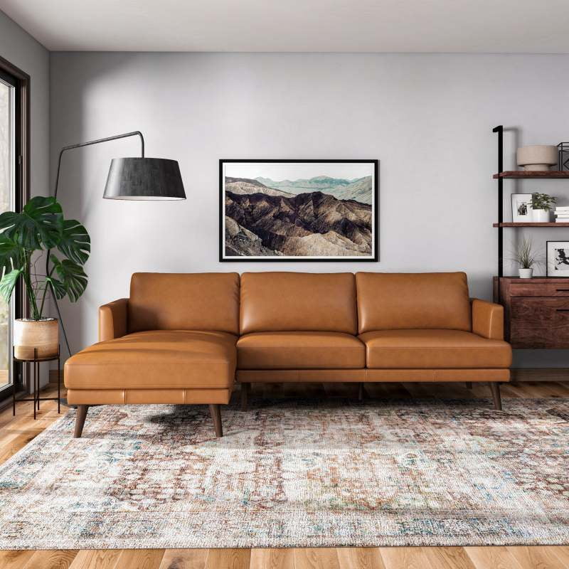 Lore L-Shaped Genuine Leather Sectional In Tan Right Facing - Walmart.com
