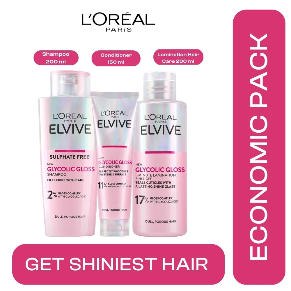 Loreal Paris Elseve (Elvive) Glycolic Gloss 3 Economic Pack Shampoo ...