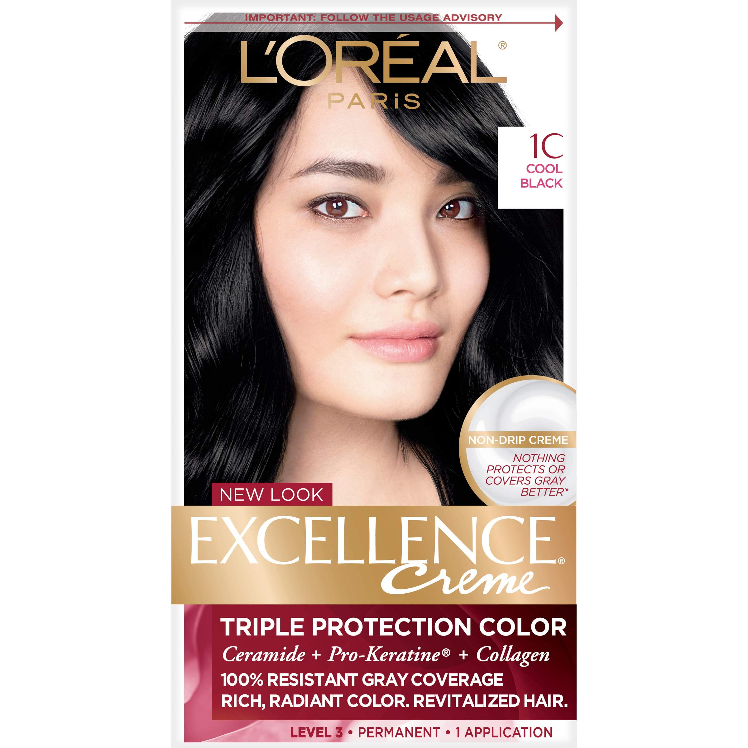 Loreal Paris Excellence Creme Permanent Hair Color, 1C Cool Black, 100 ...