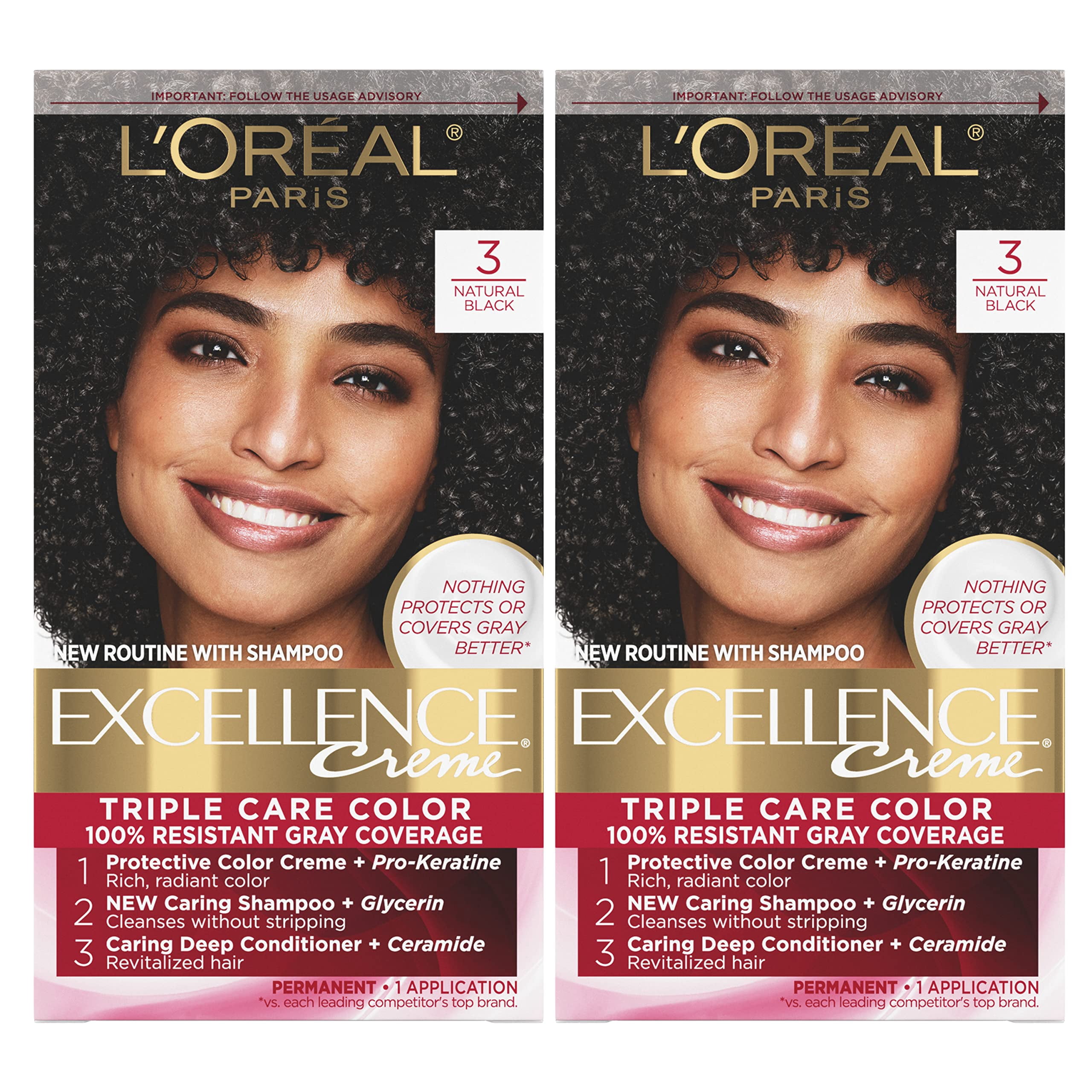 Loreal Paris Excellence Creme Permanent Hair Color, 3 Natural Black ...