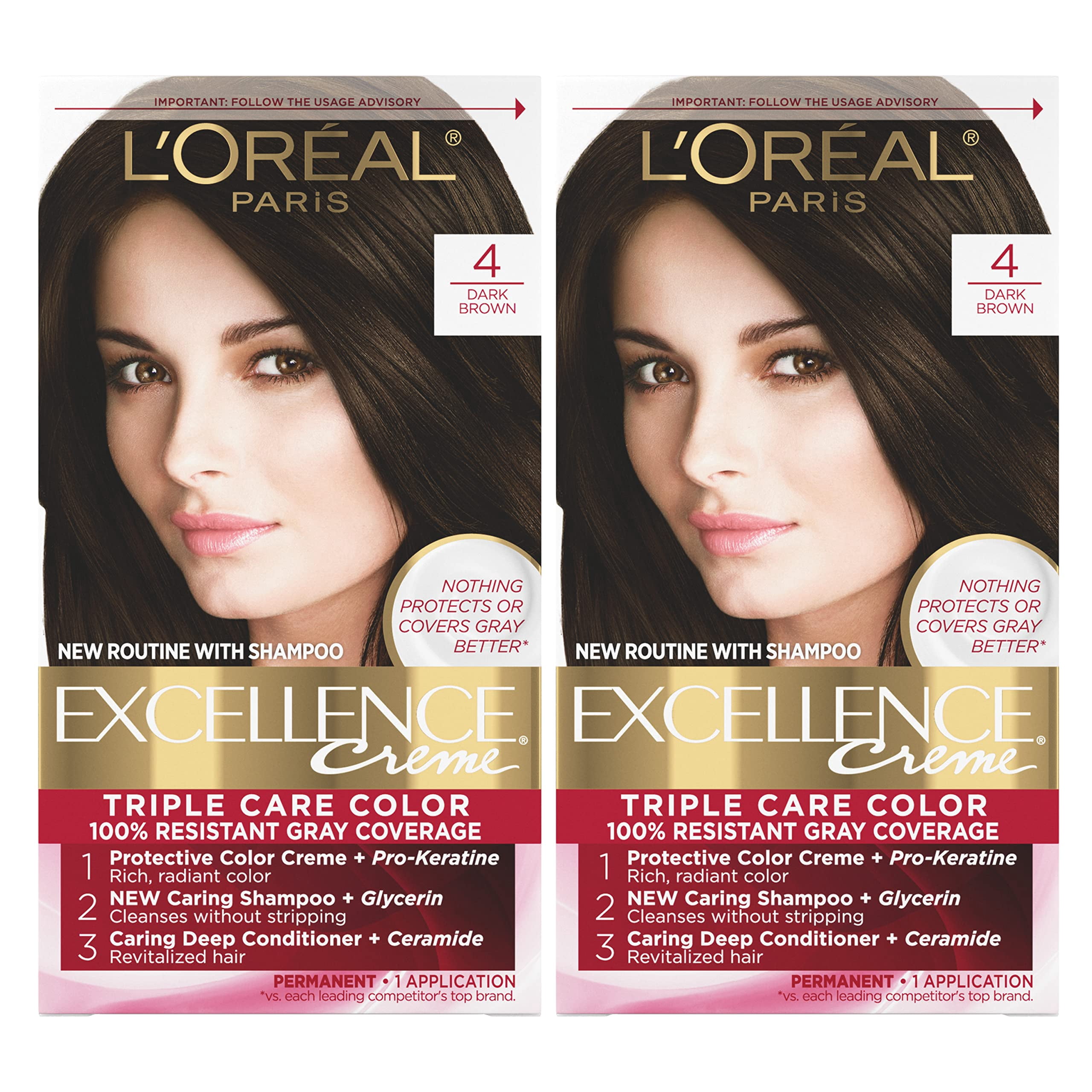 Loreal Paris Excellence Creme Permanent Hair Color, 4 Dark Brown, 100 ...