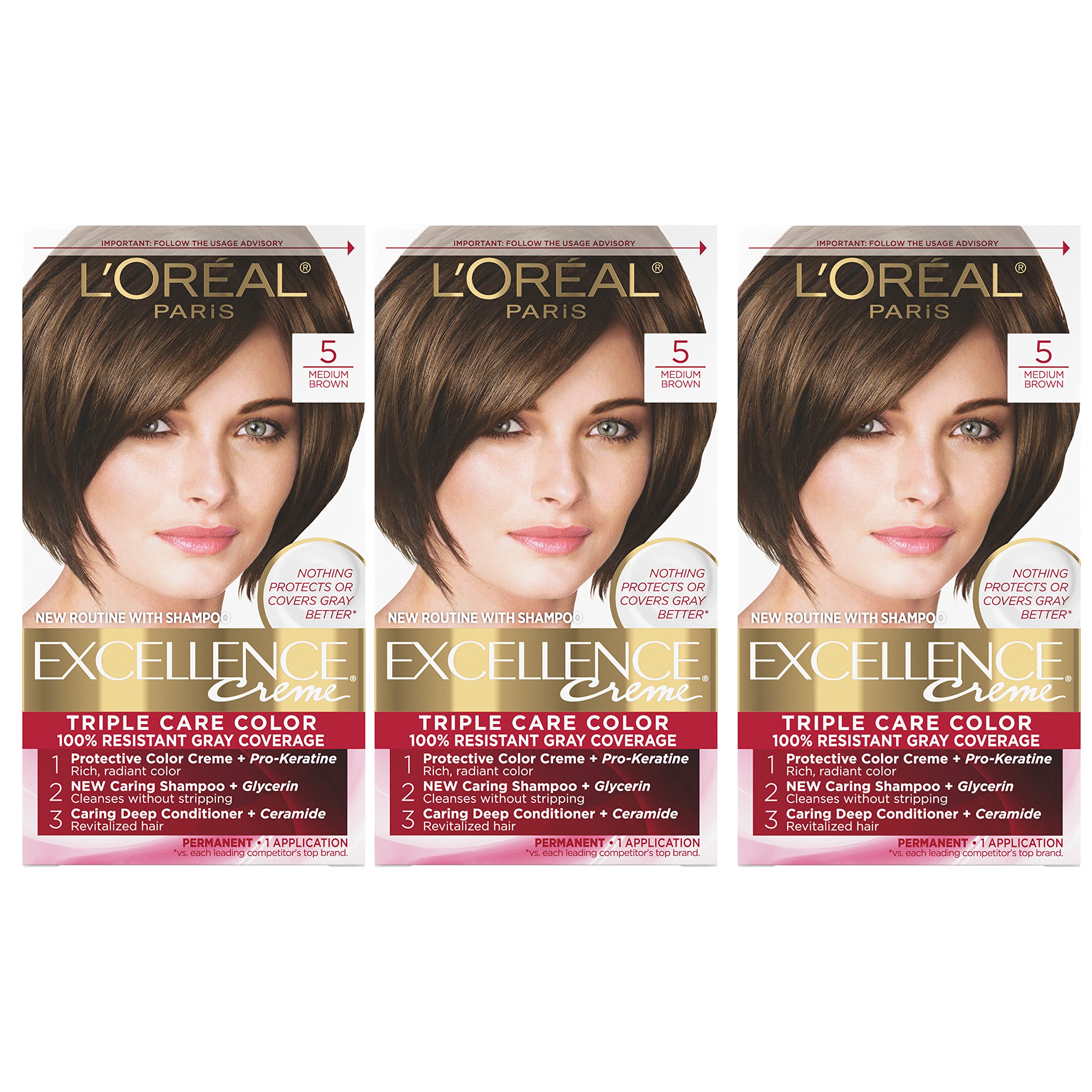Loreal Paris Excellence Creme Permanent Hair Color, 5 Medium Brown, 100 ...