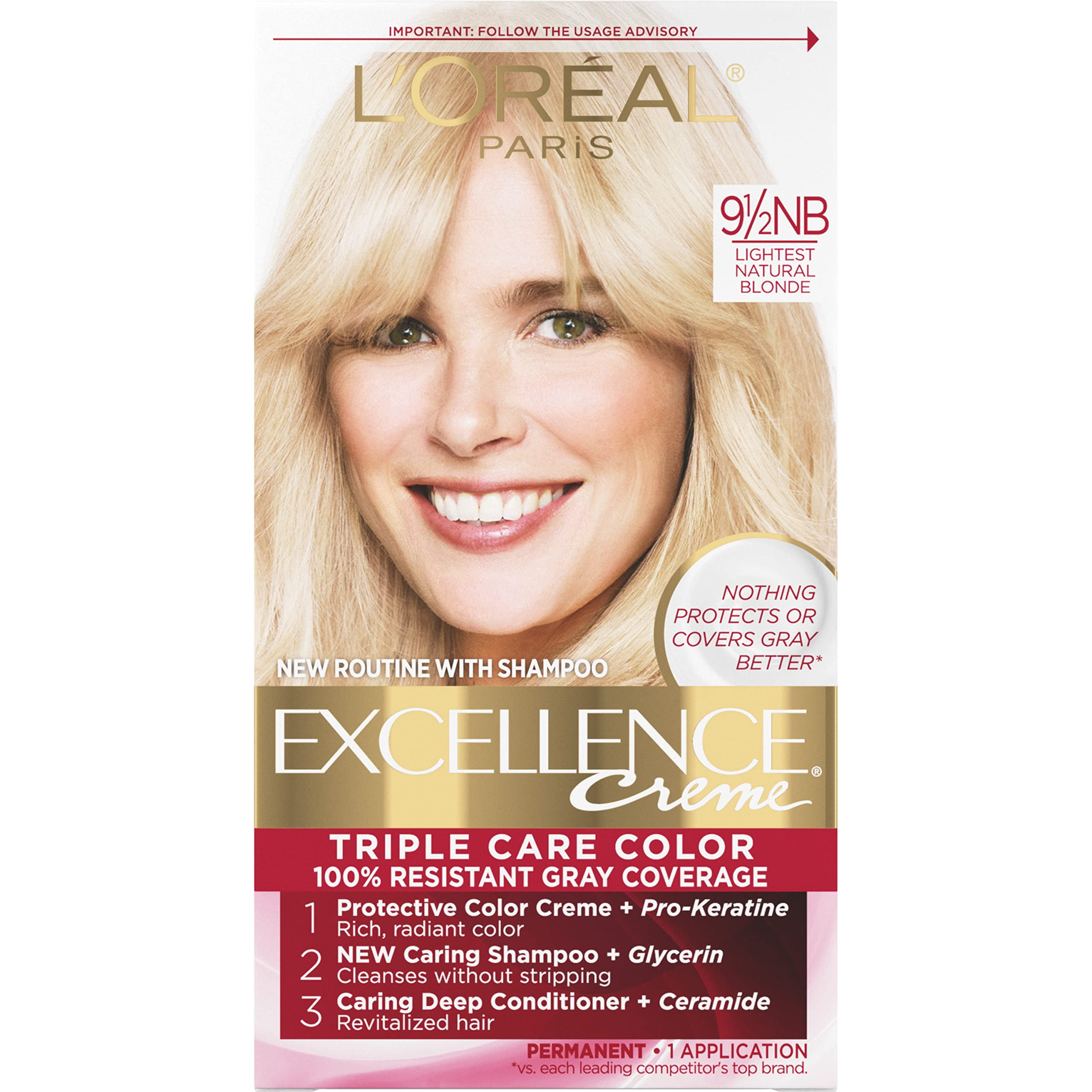 Loreal Paris Excellence Creme Permanent Triple Care Hair Color, 9.5Nb ...