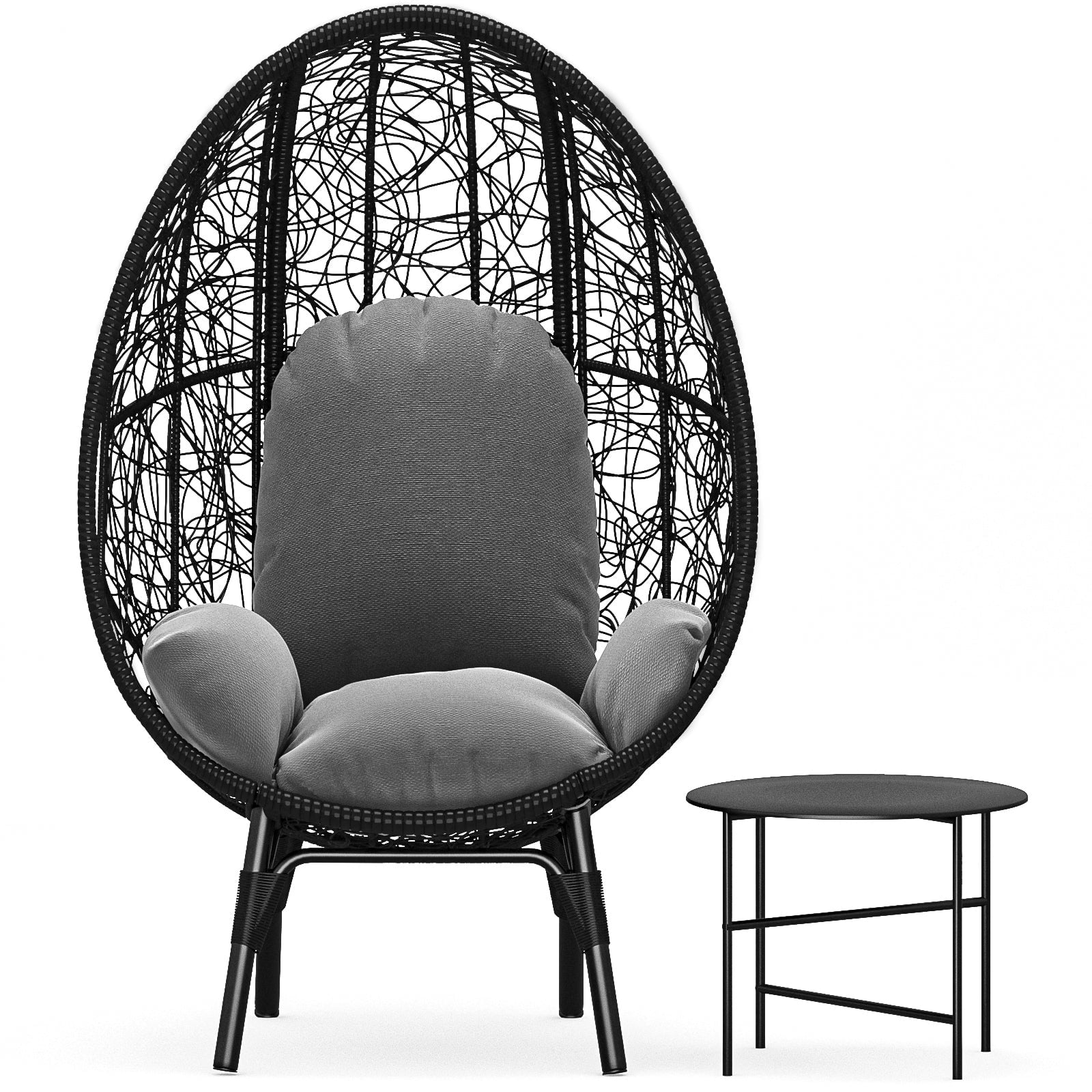 Lorean Patio PE Wicker Egg Chair and Side Table Model 3 - Black Rattan ...
