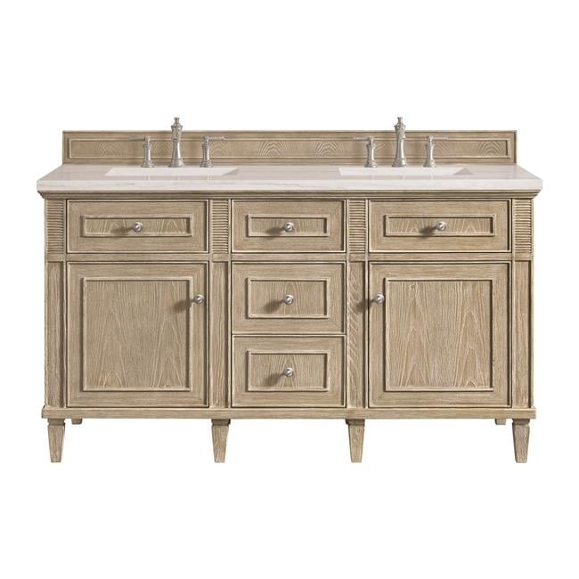 Lorelai 60 in. Double Vanity, Whitewashed Oak with 3 cm Arctic Fall ...