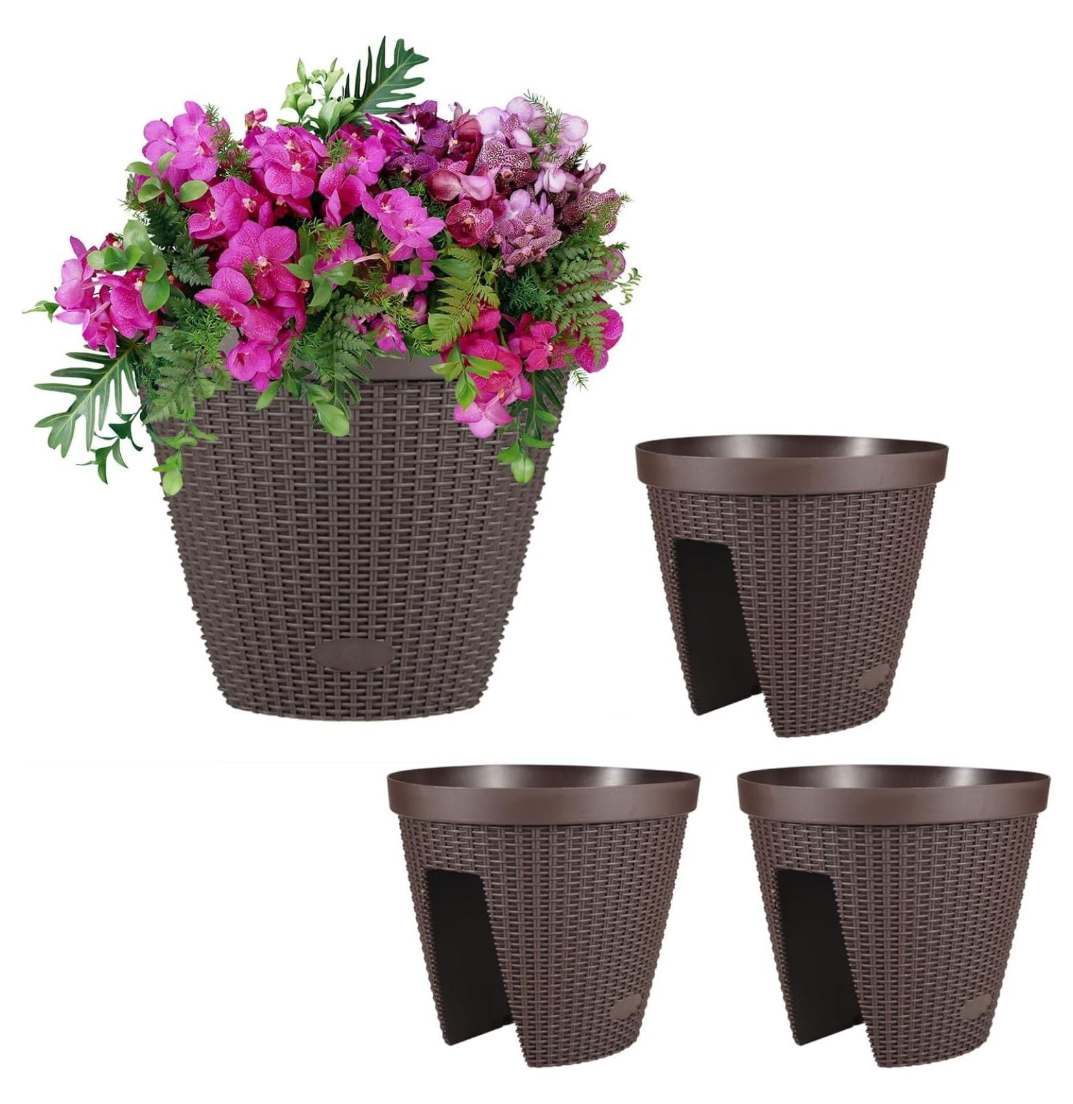 Lorelia 12'' Balcony Rattan Pattern Railing Planter Box with Drainage ...