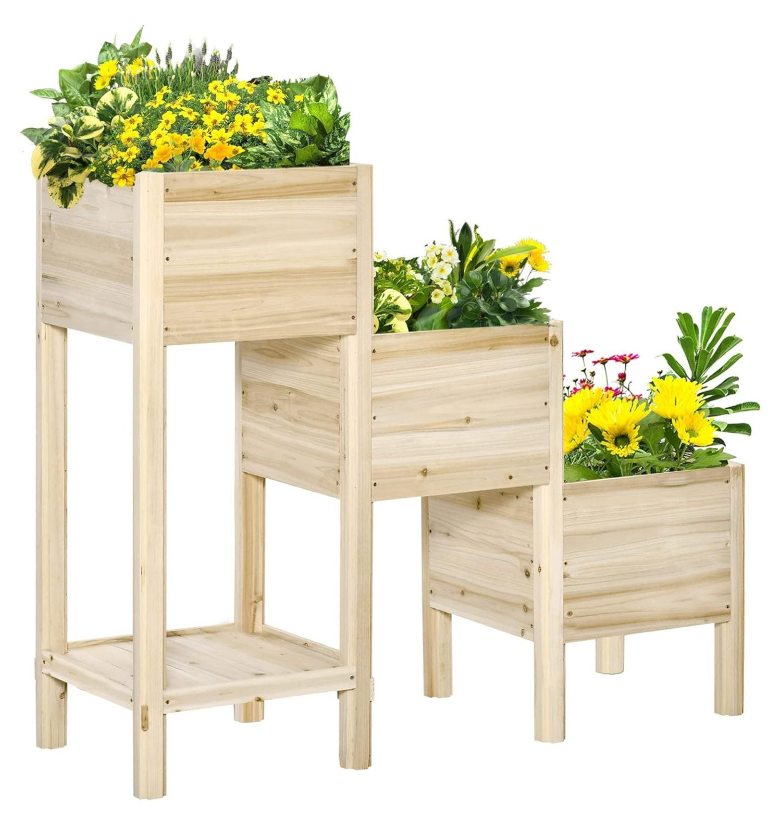Lorelia 3-Tier Raised Garden Bed with Storage Shelf, Wooded Elevated ...