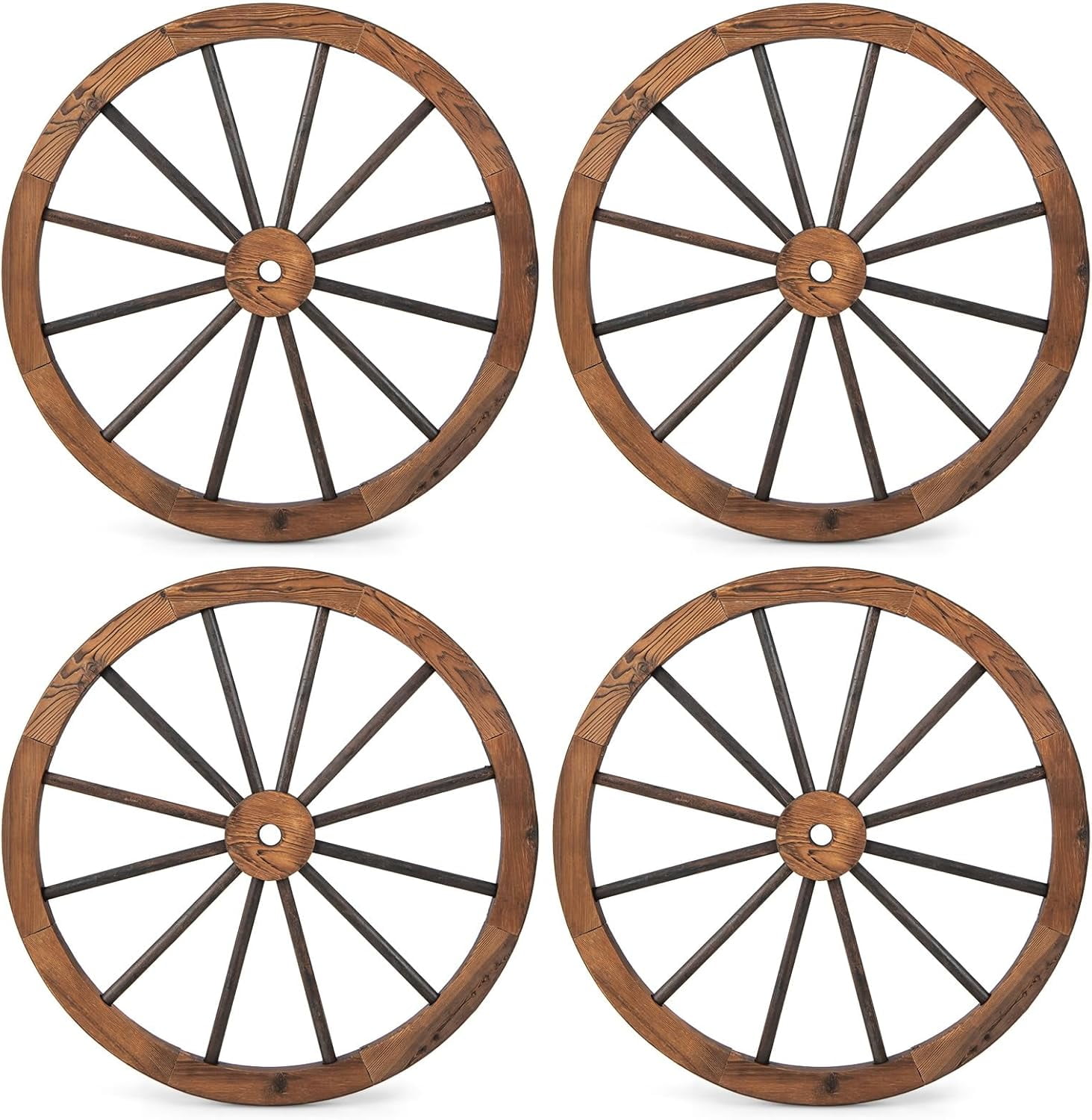Lorelia 30-Inch Wagon Wheels 4 Pieces, Carbonized Solid Fir Wood, Old ...