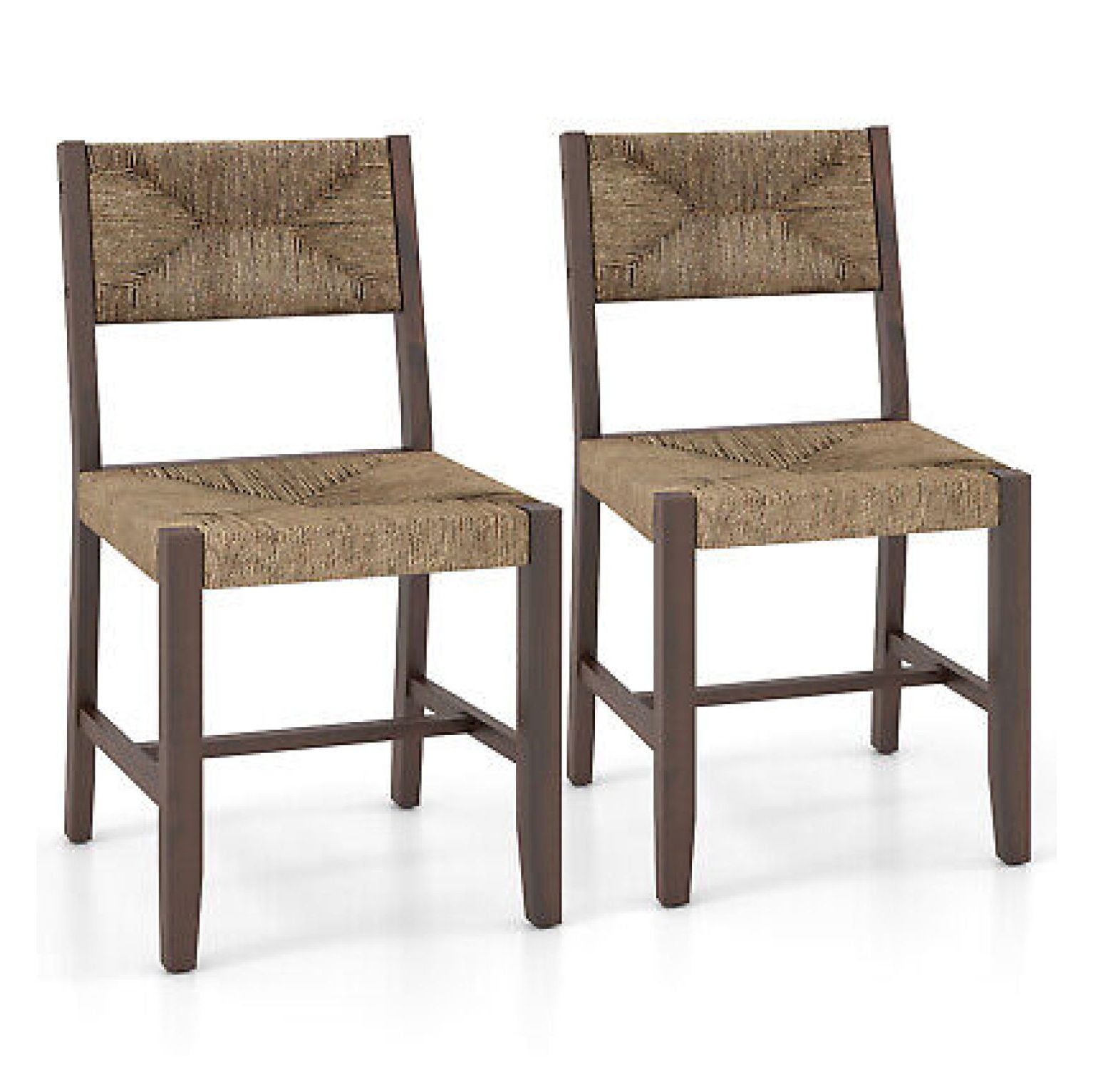 Lorelia Armless Rattan Accent Chair Set of 2 w/ Natural Weave Seagrass ...